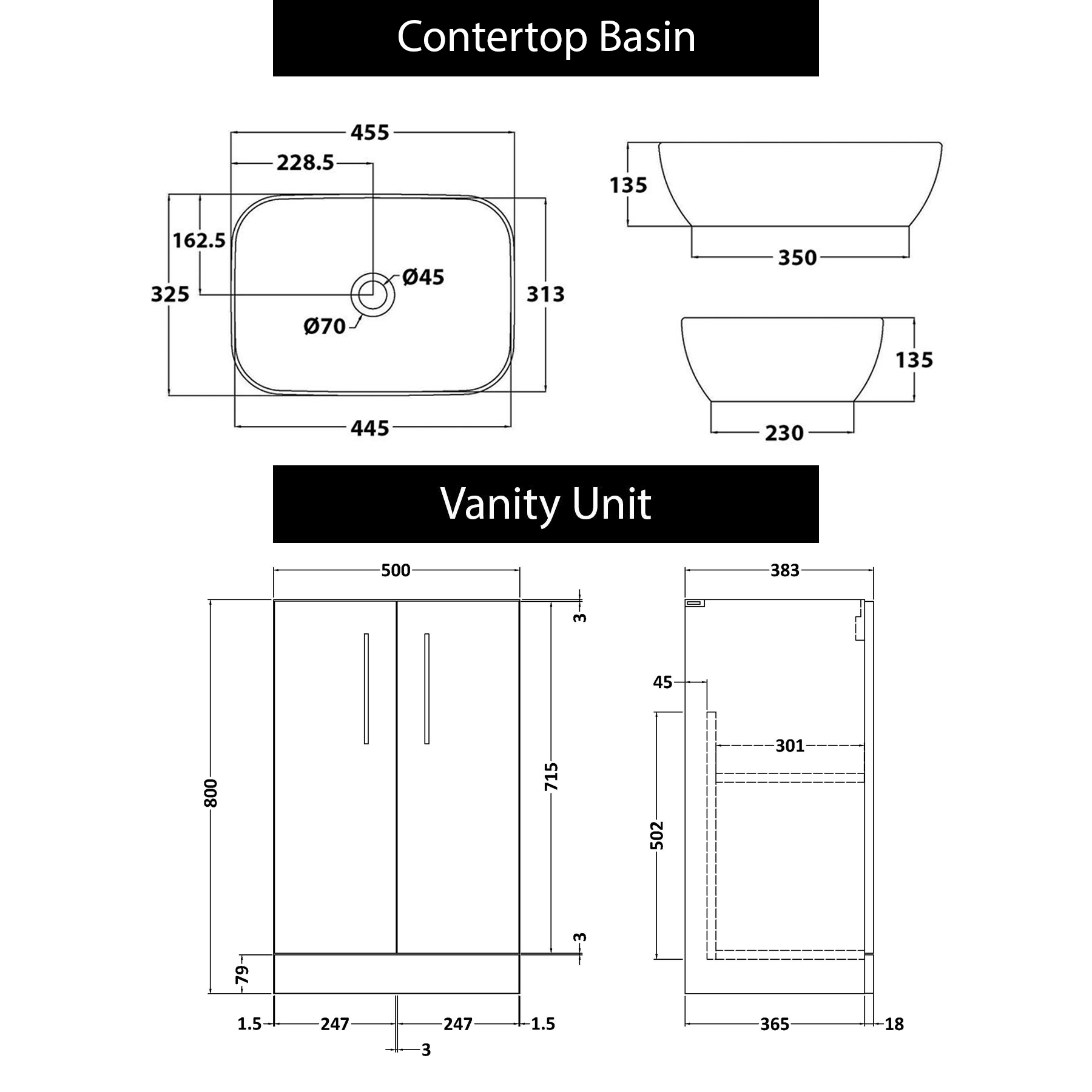 Modena 500mm Satin White Floor Standing Vanity Unit 2 Door with ...