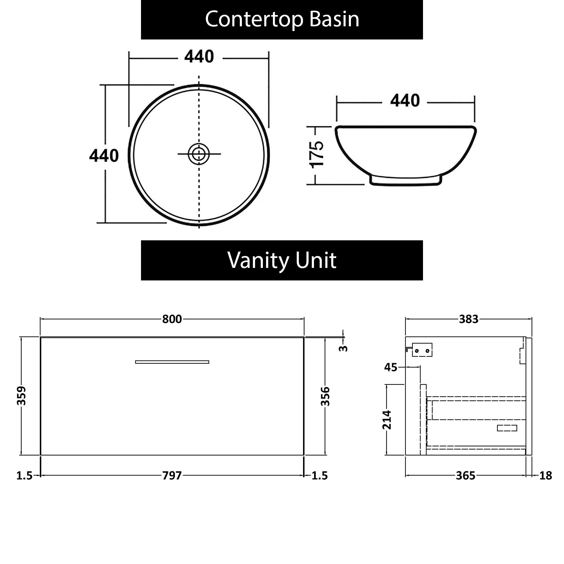 Modena 800mm Satin Grey Wall Hung Vanity Unit 1 Drawer with Countertop ...