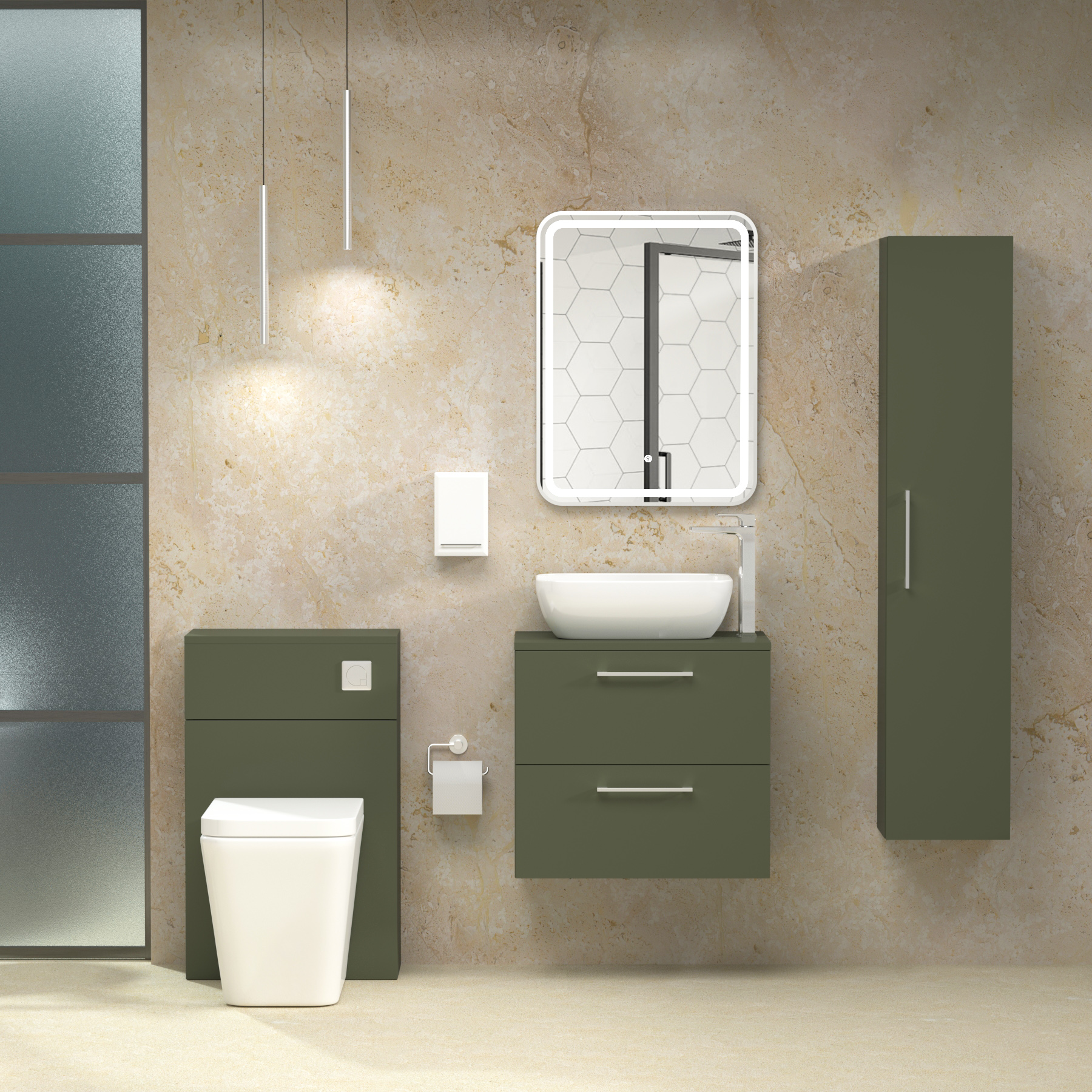 Modena 800mm Satin Green Wall Hung Vanity Unit 2 Drawer with Countertop ...