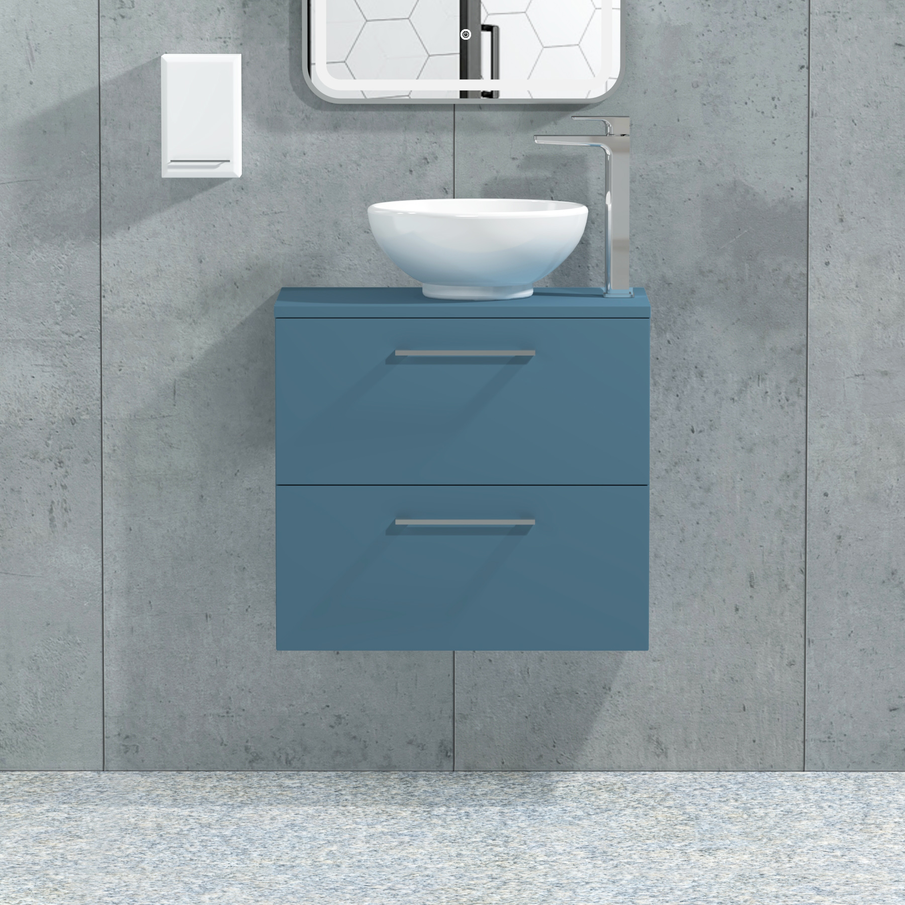 Modena 800mm Satin Blue Wall Hung Vanity Unit 2 Drawer with Countertop ...