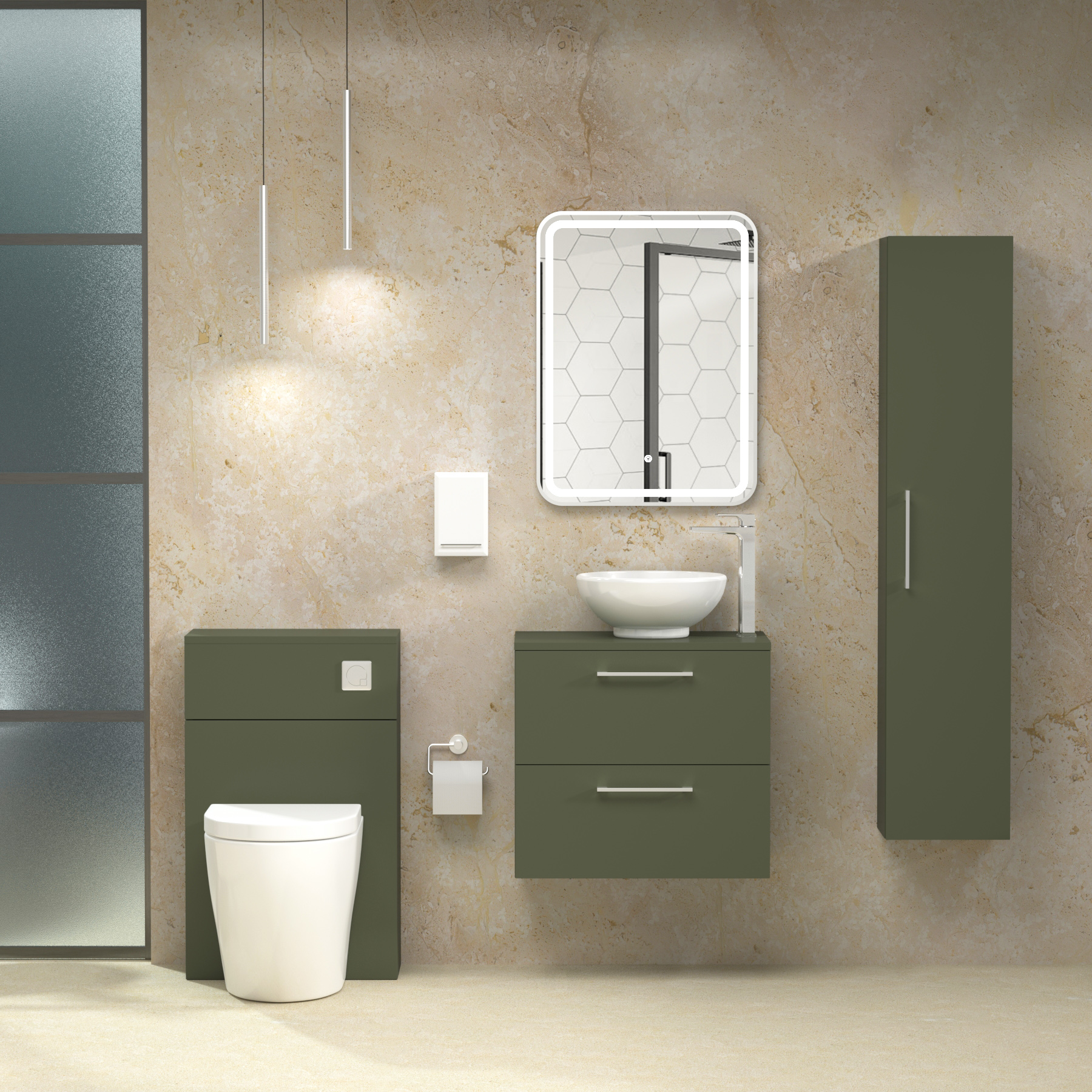 Modena 800mm Satin Green Wall Hung Vanity Unit 2 Drawer with Countertop ...