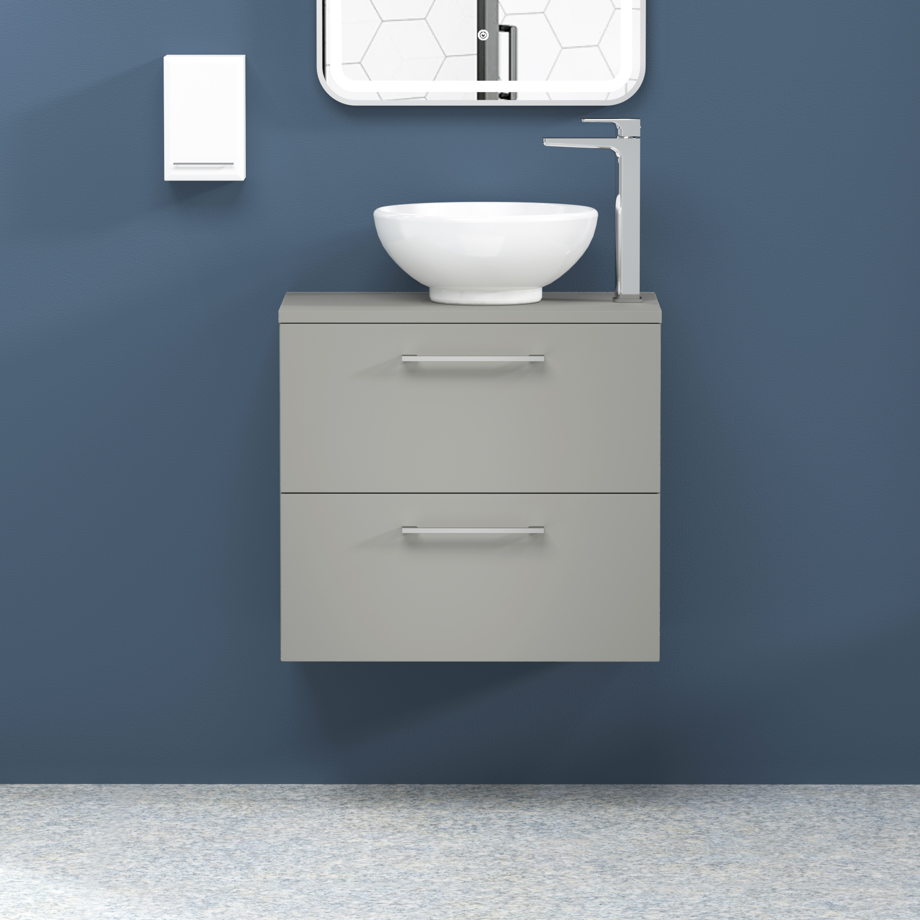 Modena 800mm Satin Grey Wall Hung Vanity Unit 2 Drawer with Countertop ...