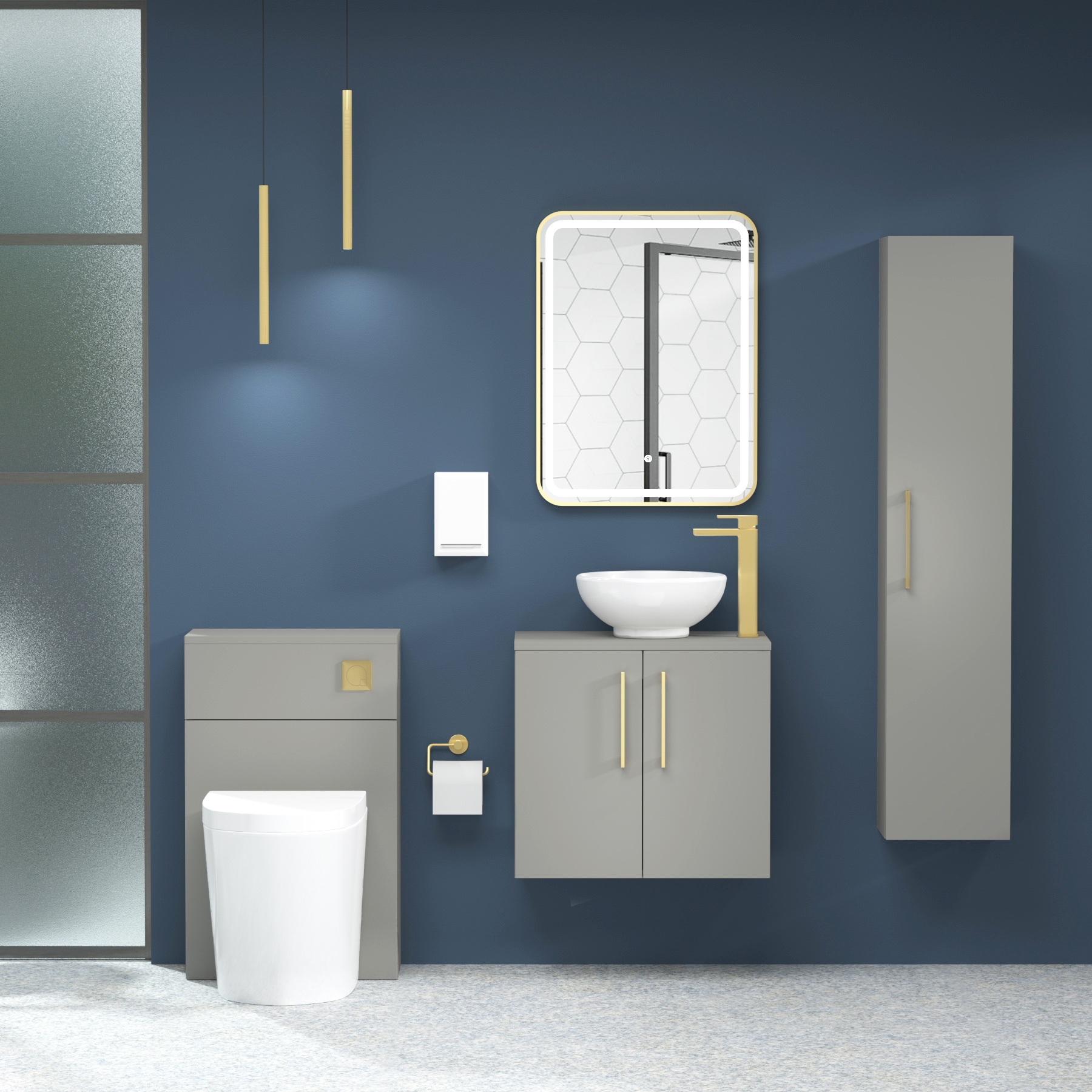 Modena 800mm Satin Grey Wall Hung Vanity Unit 2 Door with Countertop ...