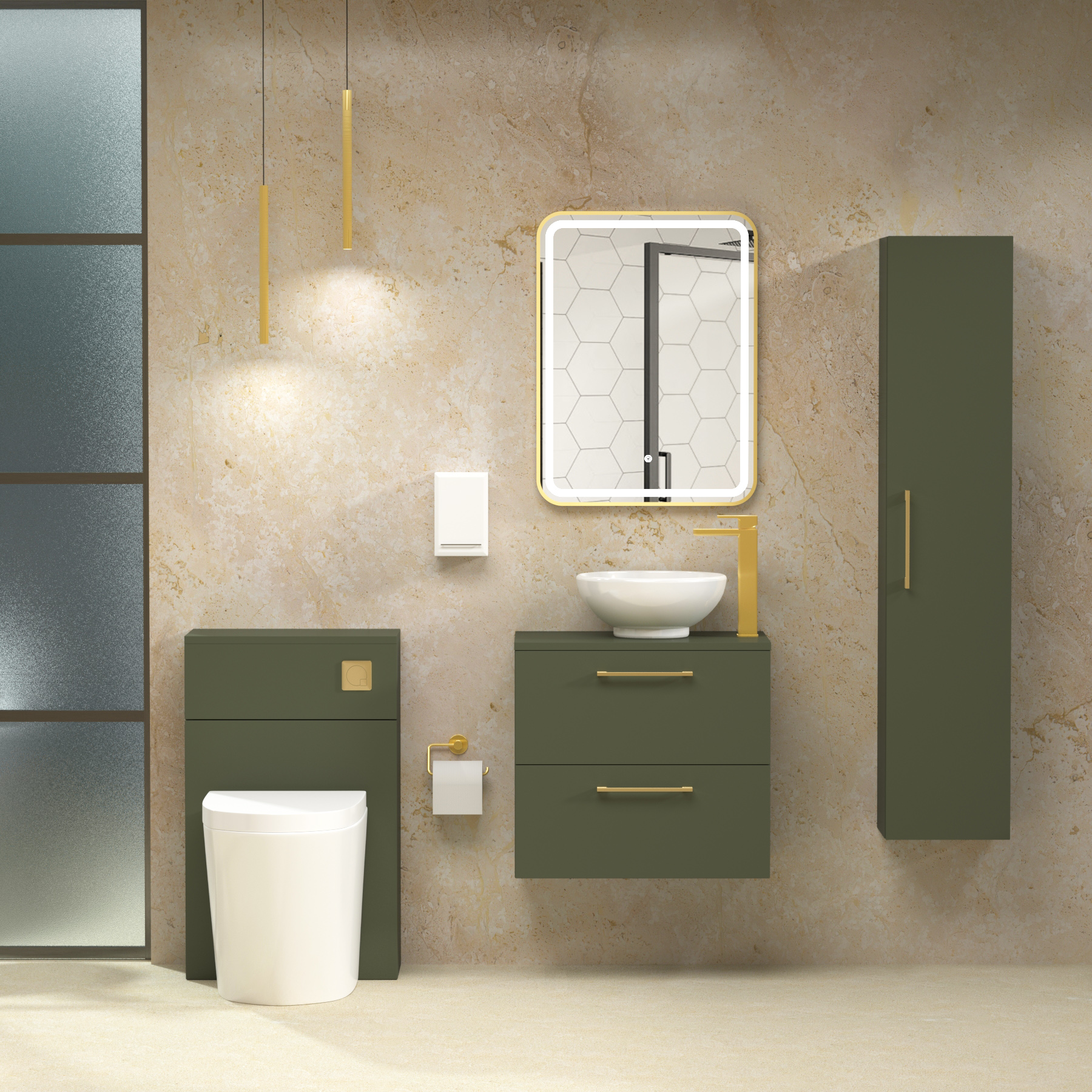 Modena 800mm Satin Green Wall Hung Vanity Unit 2 Drawer with Countertop ...