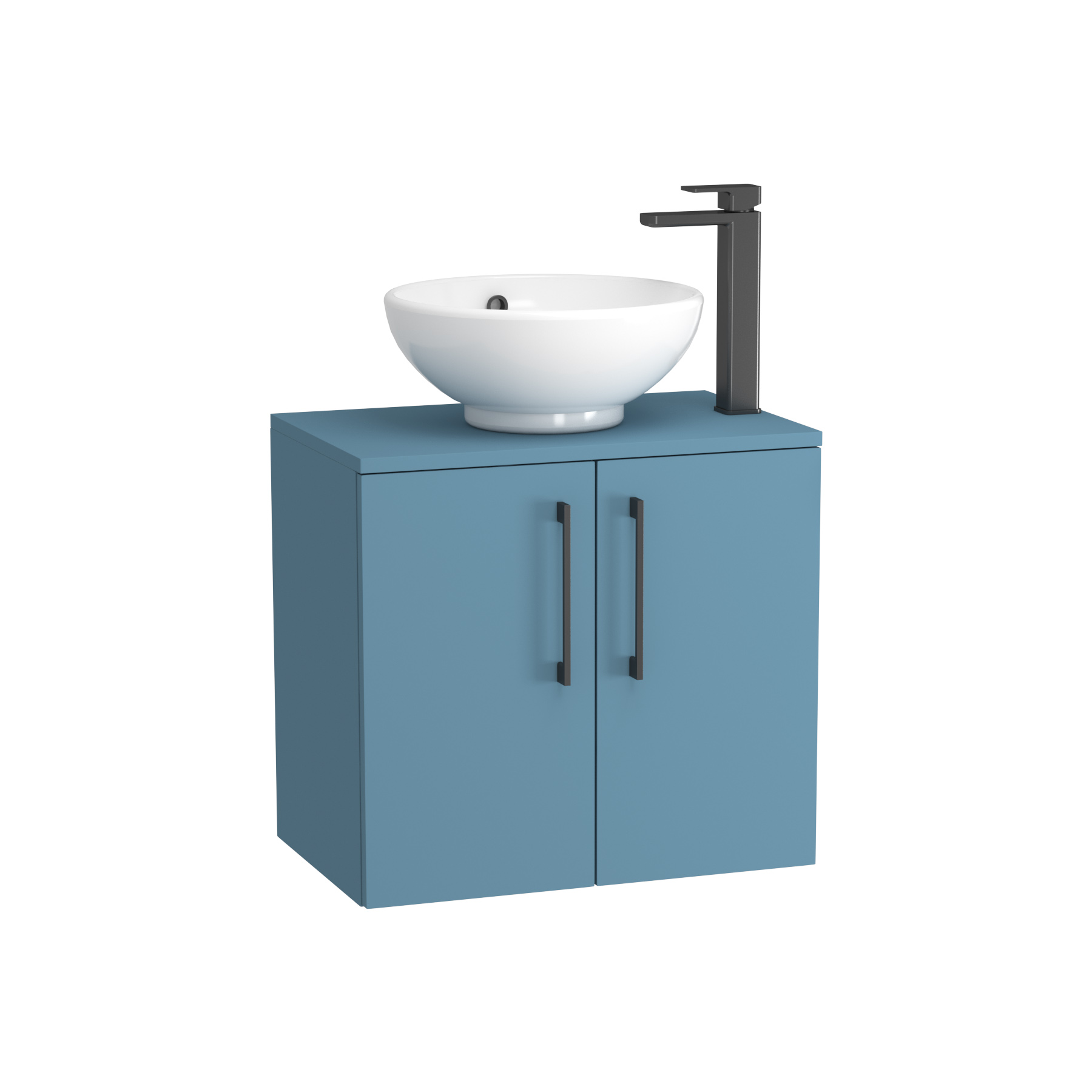 Modena 800mm Satin Blue Wall Hung Vanity Unit 2 Door with Matt Black ...
