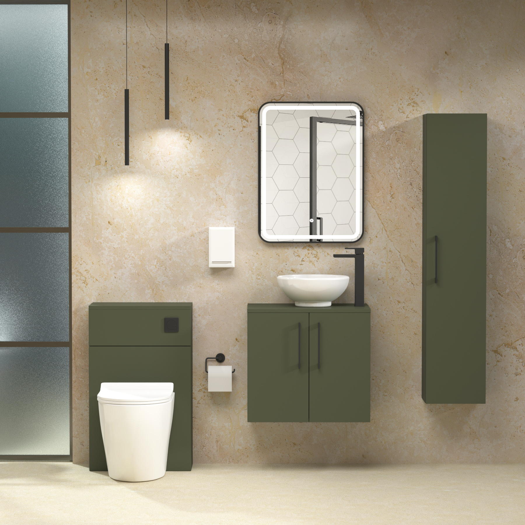 Modena 800mm Satin Green Wall Hung Vanity Unit 2 Door with Matt Black ...