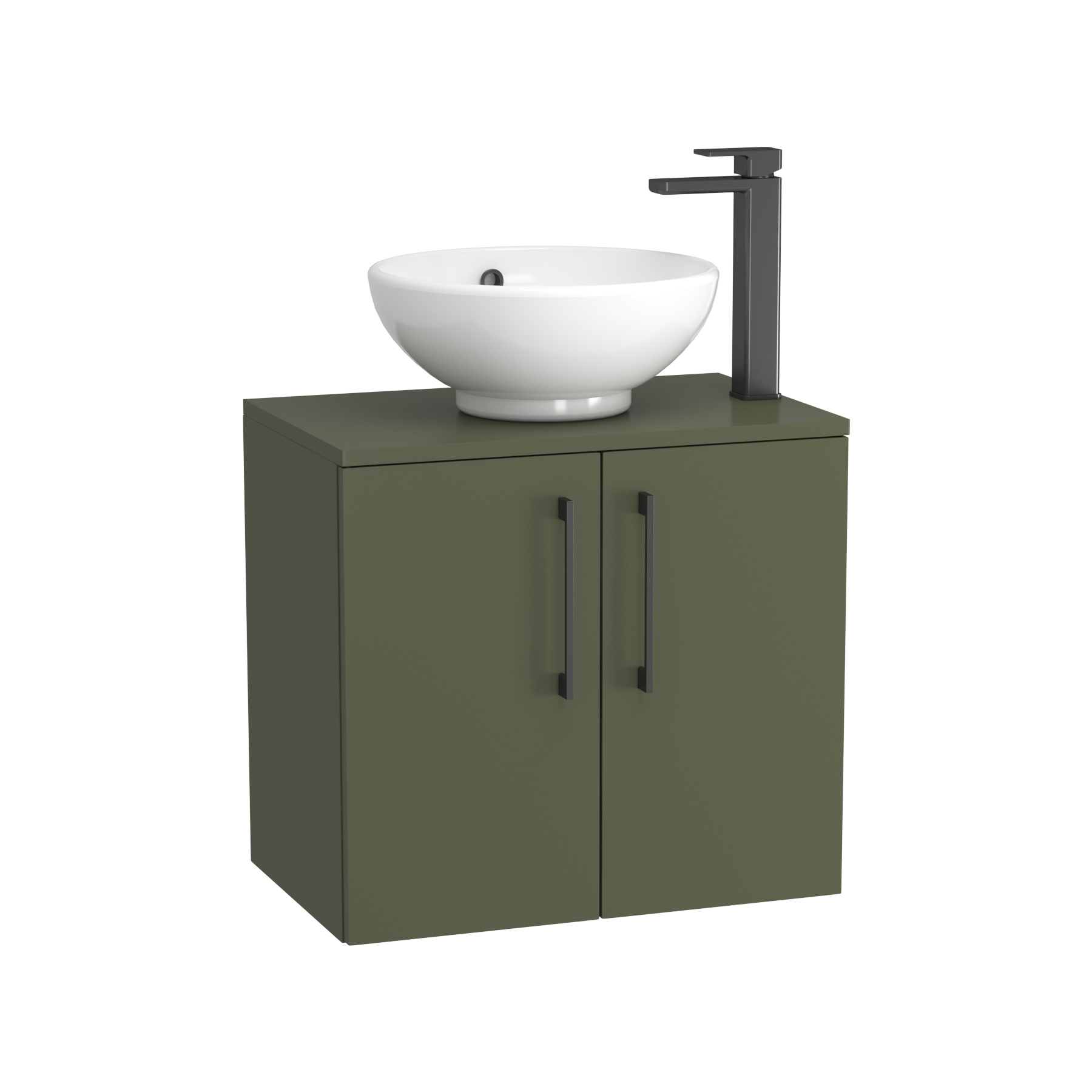 Modena 800mm Satin Green Wall Hung Vanity Unit 2 Door with Matt Black ...