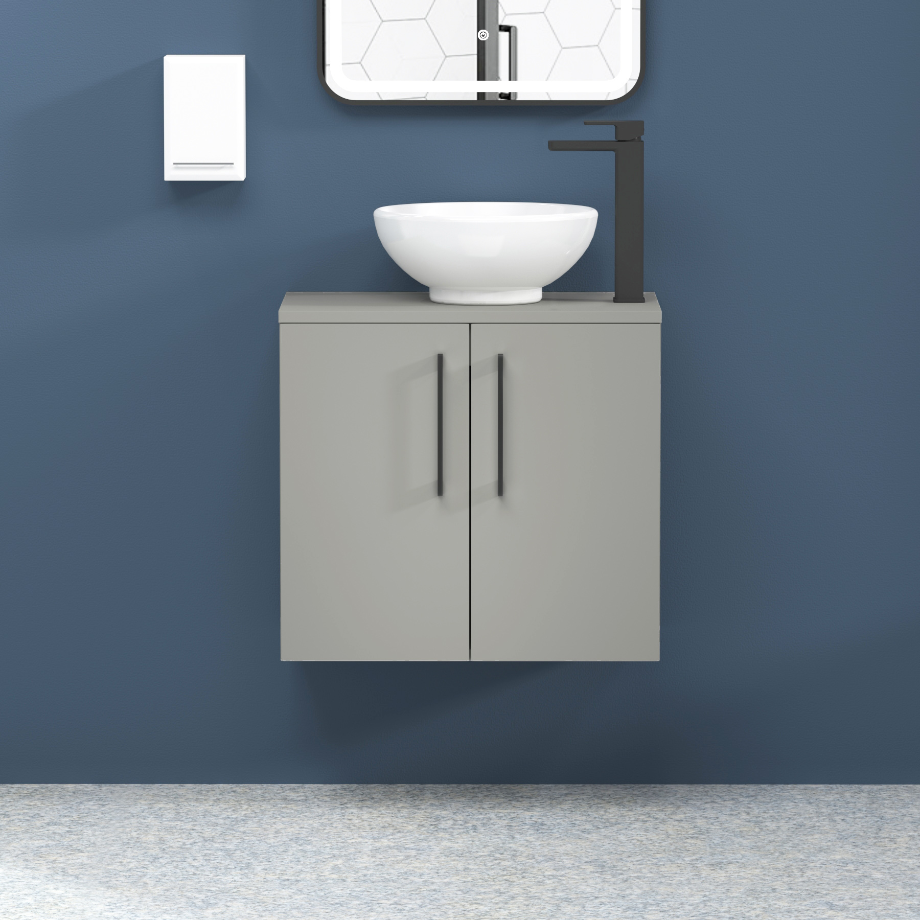 Modena 800mm Satin Grey Wall Hung Vanity Unit 2 Door with Matt Black ...