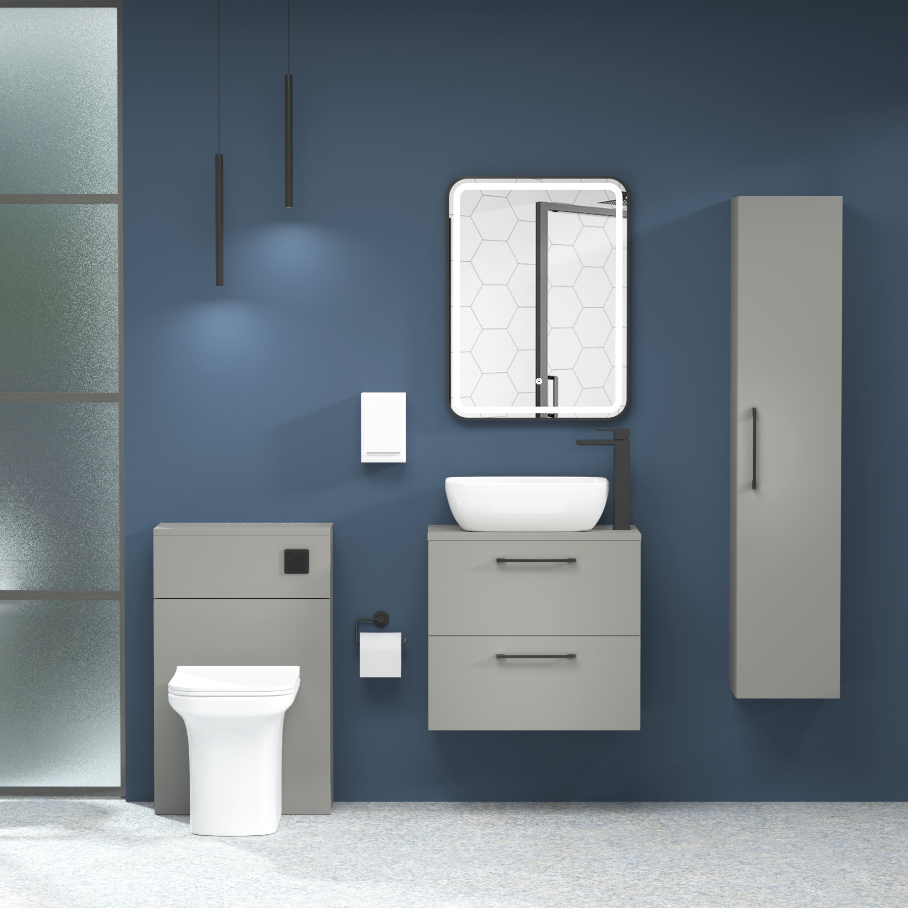 Modena 600mm Satin Grey Wall Hung Vanity Unit 2 Drawer with Countertop ...