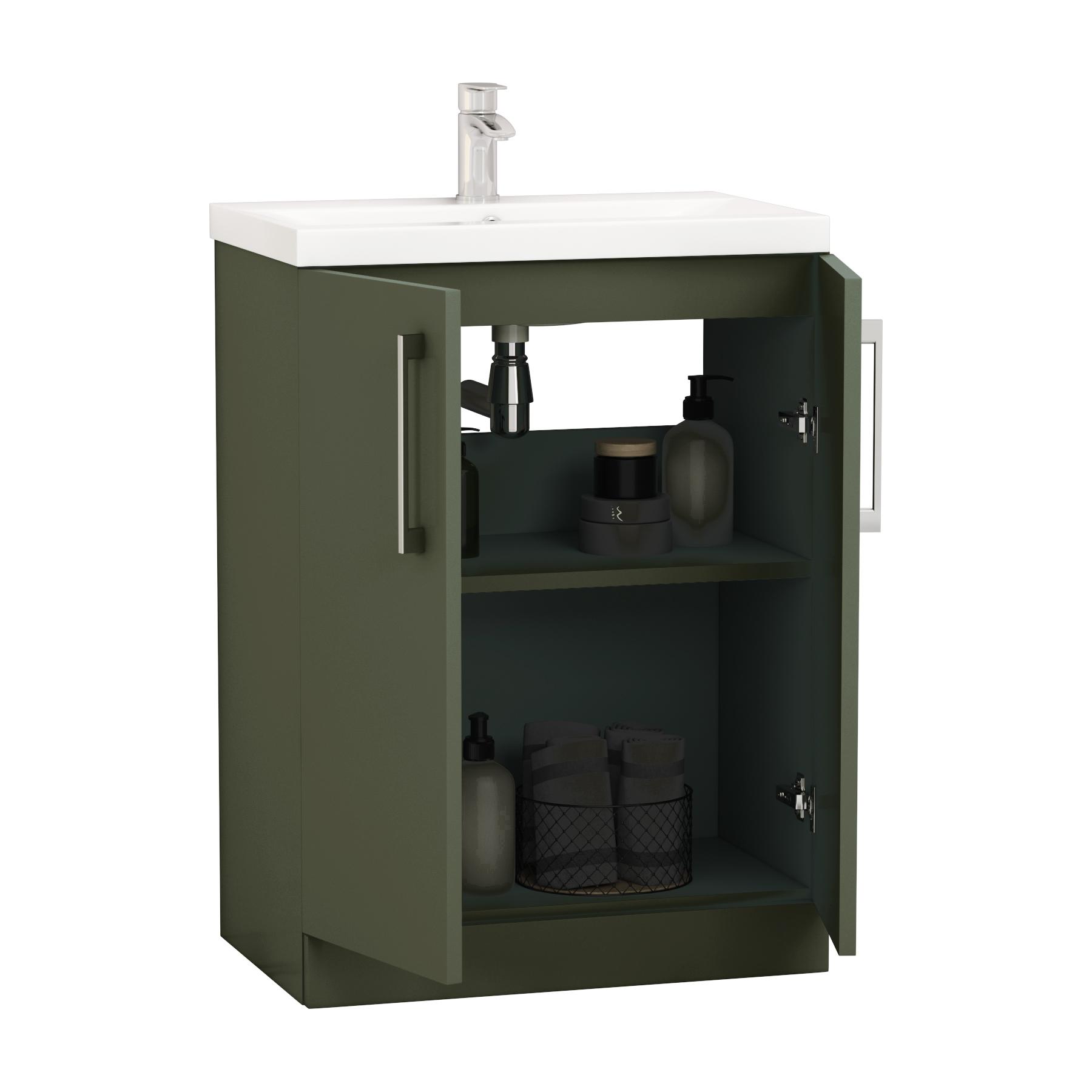Modena Satin Green 2 Door Floor Standing Vanity Unit with Mid-Edge ...