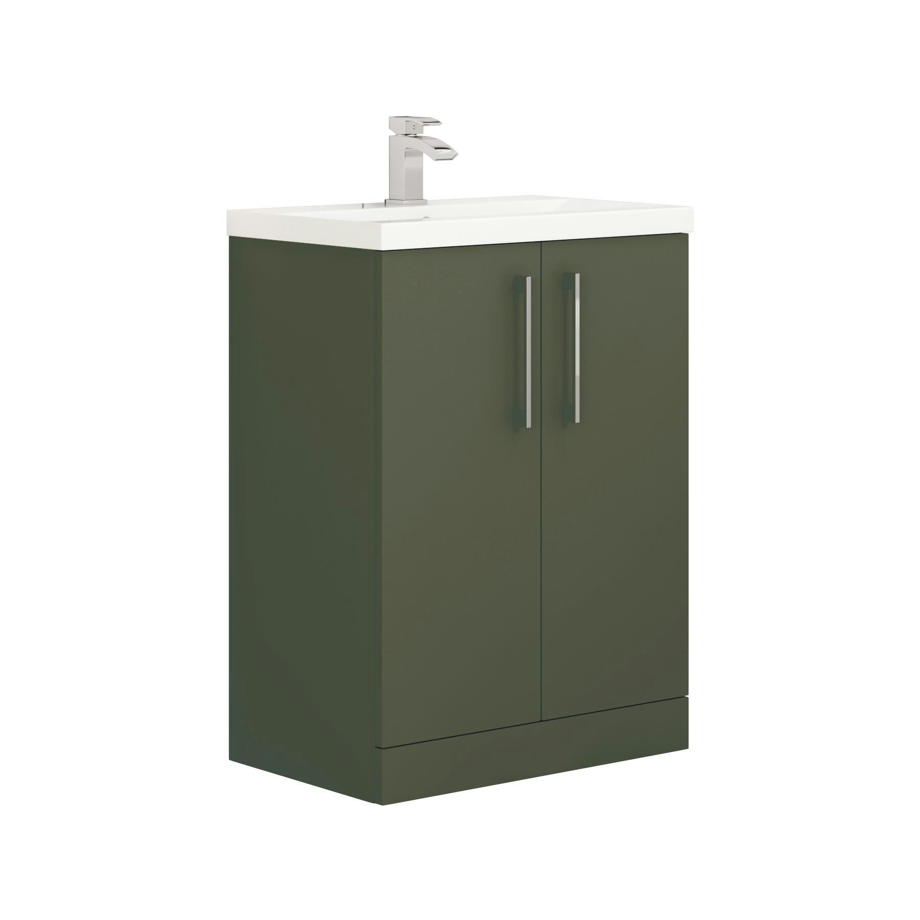 Modena Satin Green 2 Door Floor Standing Vanity Unit with Mid-Edge ...