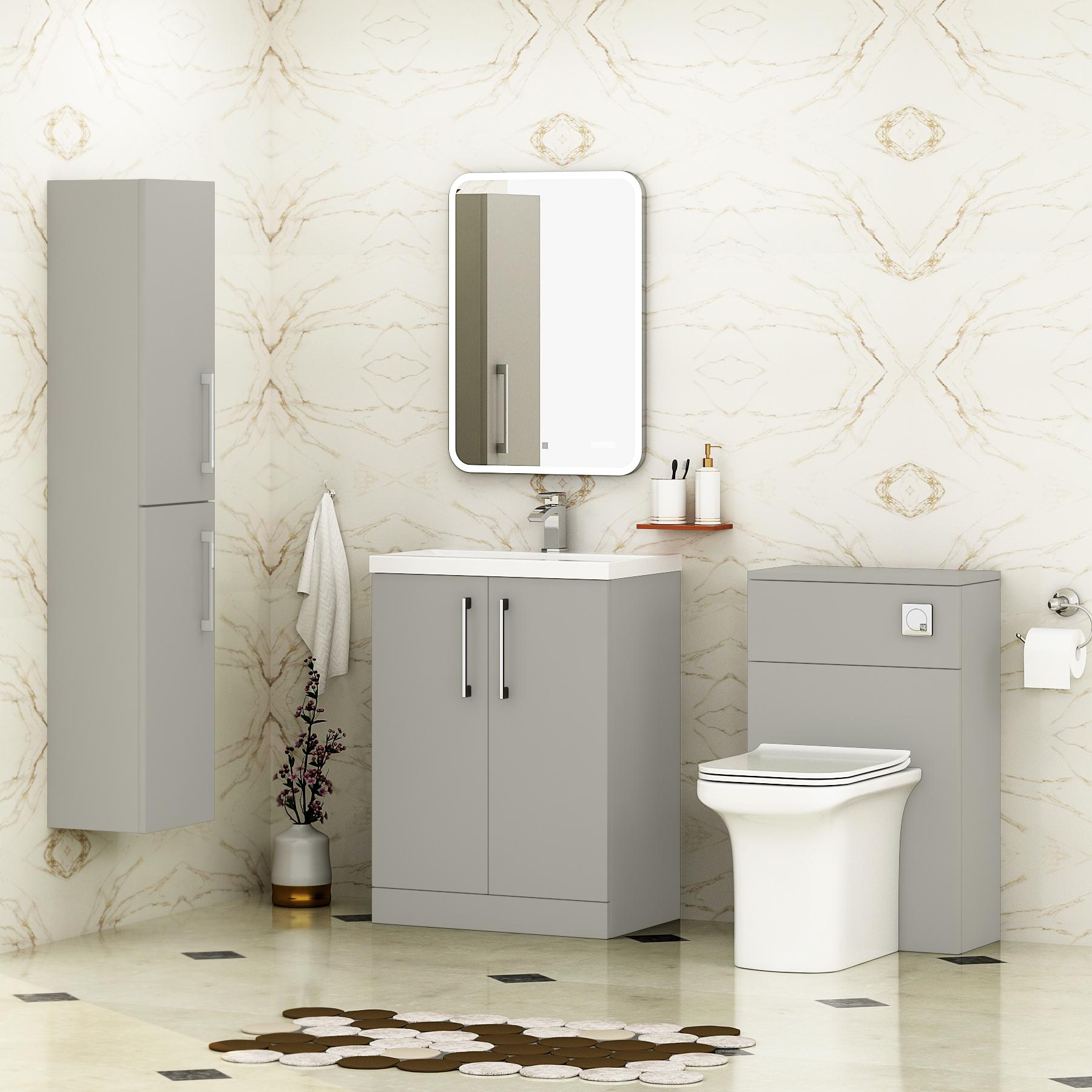 Modena Satin Grey 2 Door Floor Standing Vanity Unit with Mid-Edge Basin ...