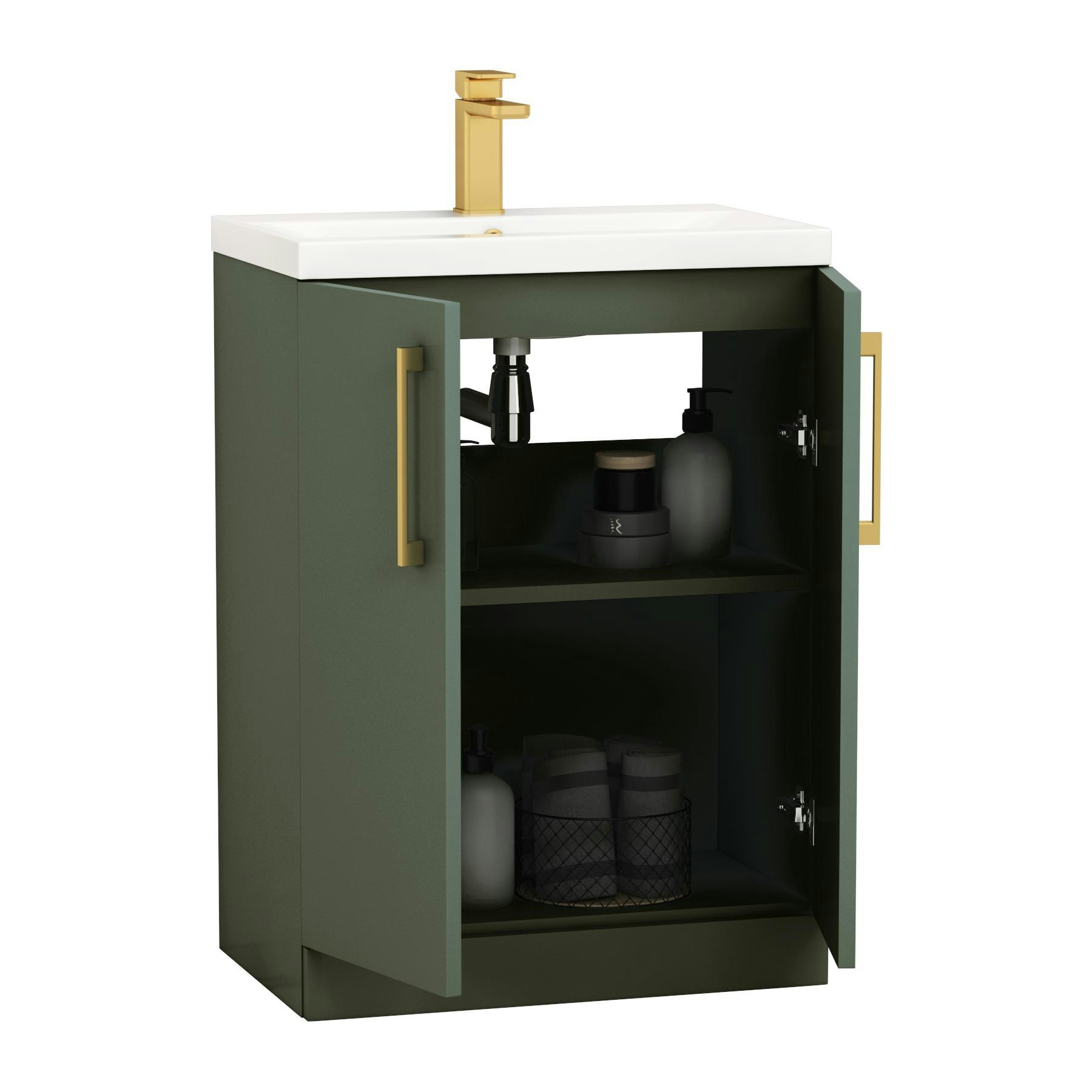 Modena Satin Green 2 Door Floor Standing Vanity Unit with Mid-Edge ...