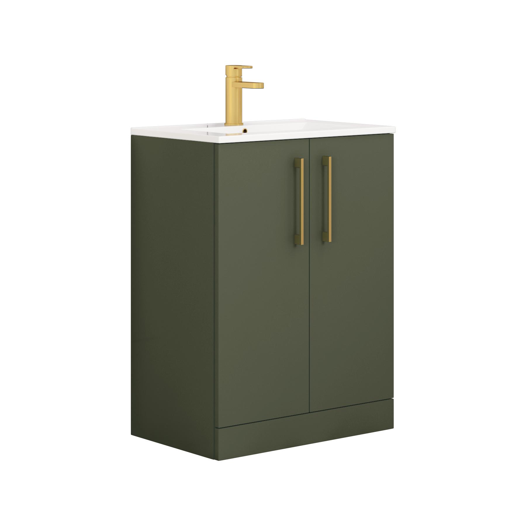 Modena Satin Green 2 Door Floor Standing Vanity Unit with Minimalist ...