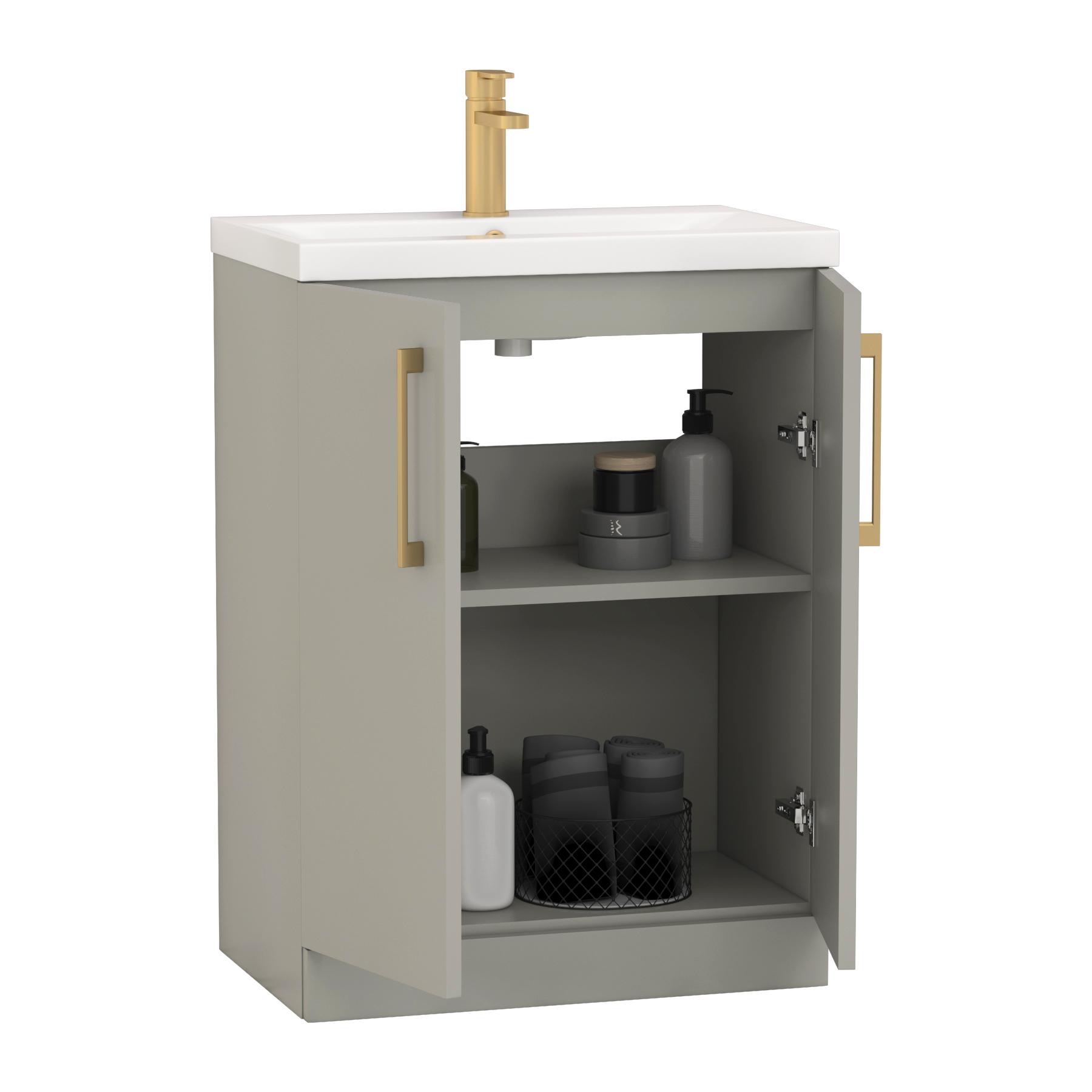 Modena Satin Grey 2 Door Floor Standing Vanity Unit with Mid-Edge Basin ...