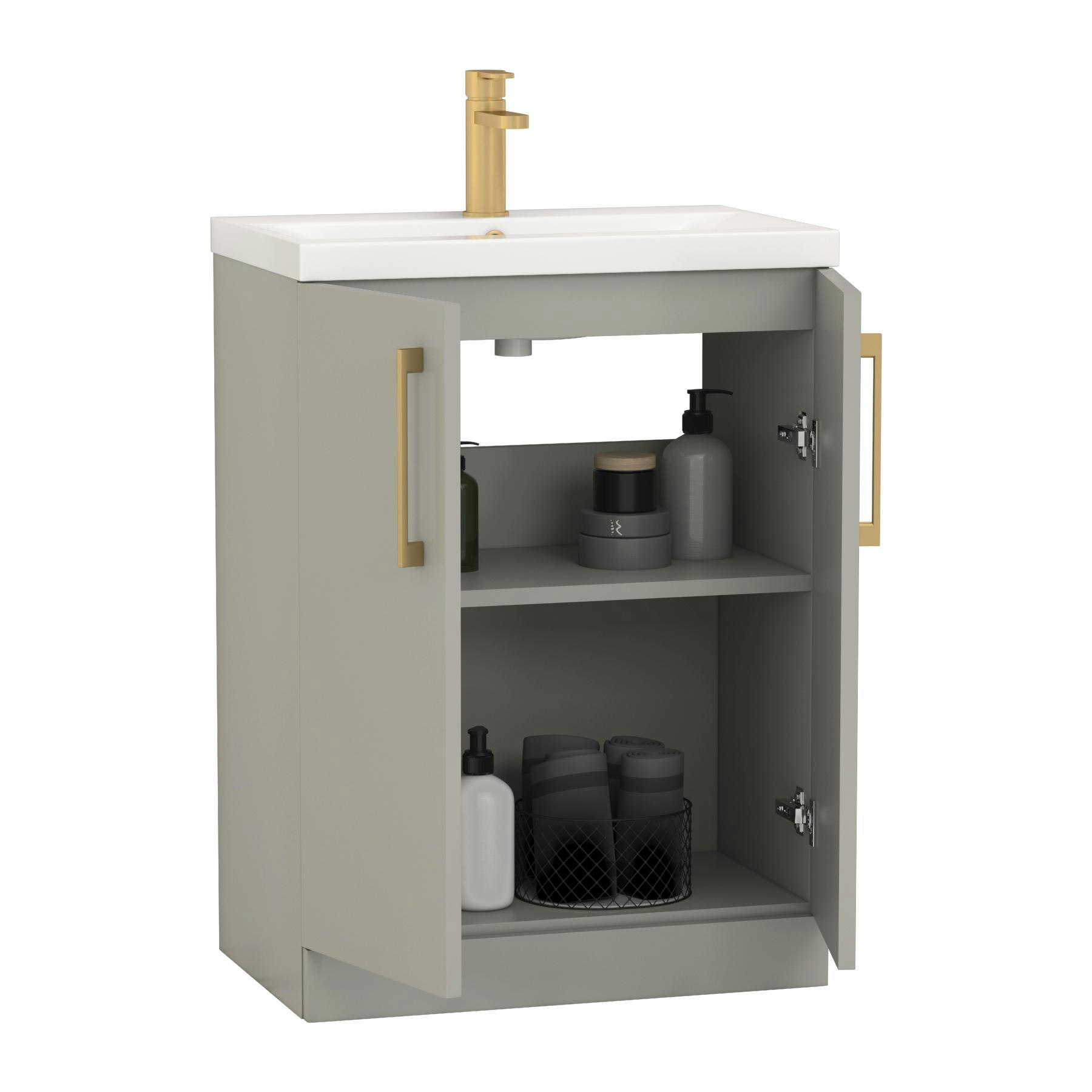 Modena Satin Grey 2 Door Floor Standing Vanity Unit with Mid-Edge Basin ...