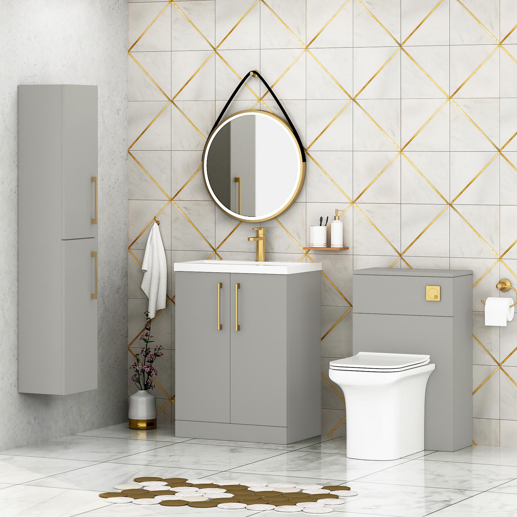 Modena Satin Grey 2 Door Floor Standing Vanity Unit with Mid-Edge Basin ...