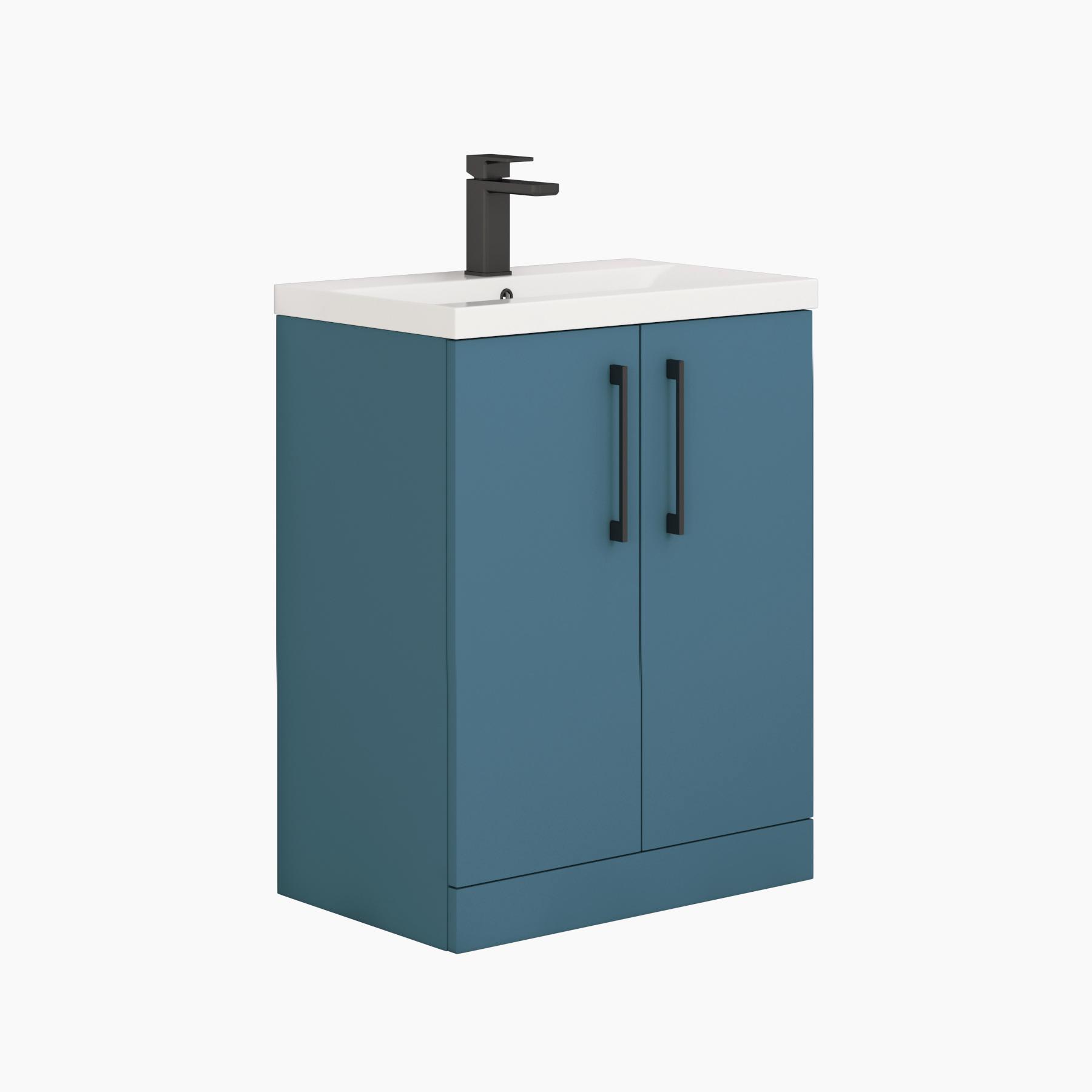 Modena Satin Blue 2 Door Floor Standing Vanity Unit with Mid-Edge Basin ...
