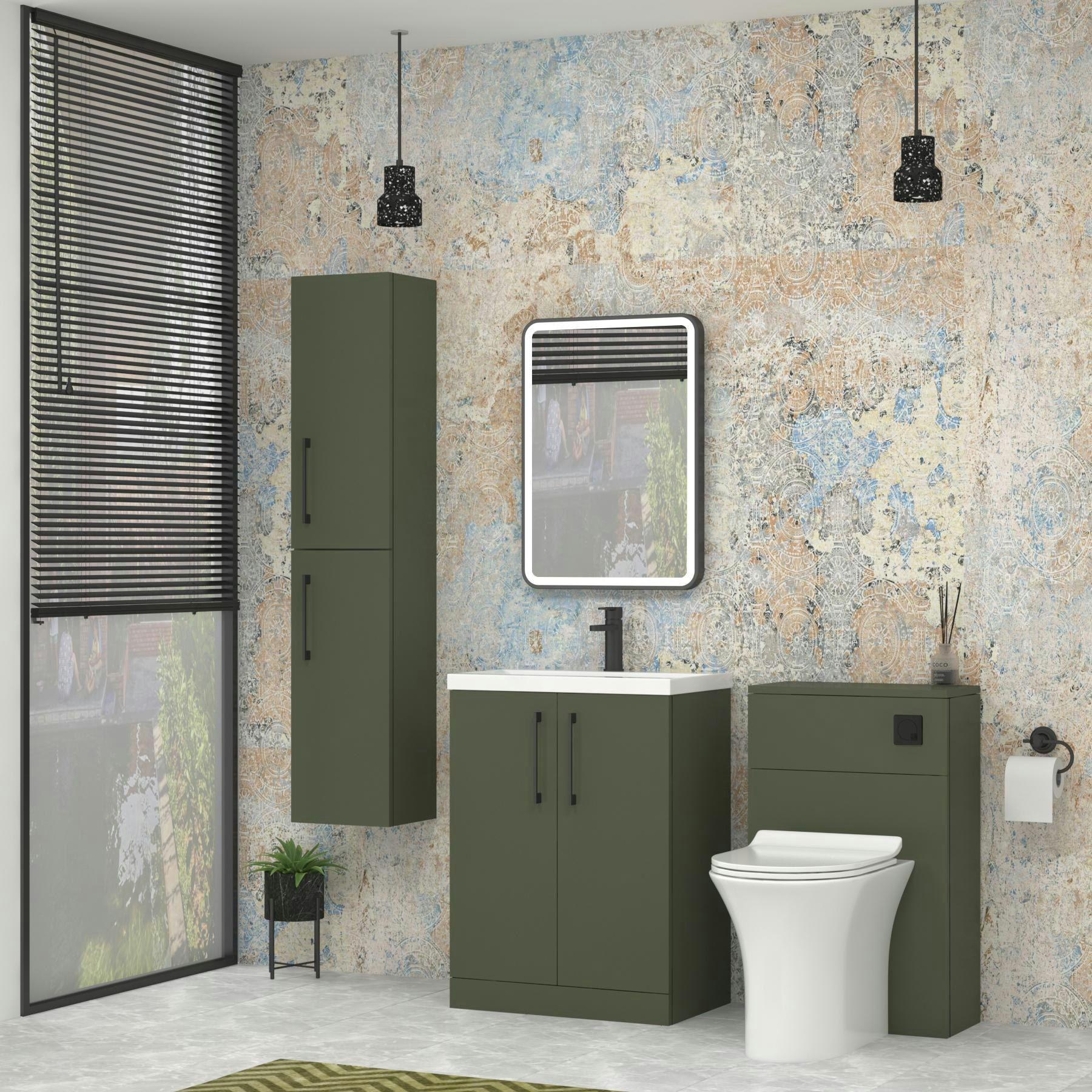 Modena Satin Green 2 Door Floor Standing Vanity Unit with Minimalist ...