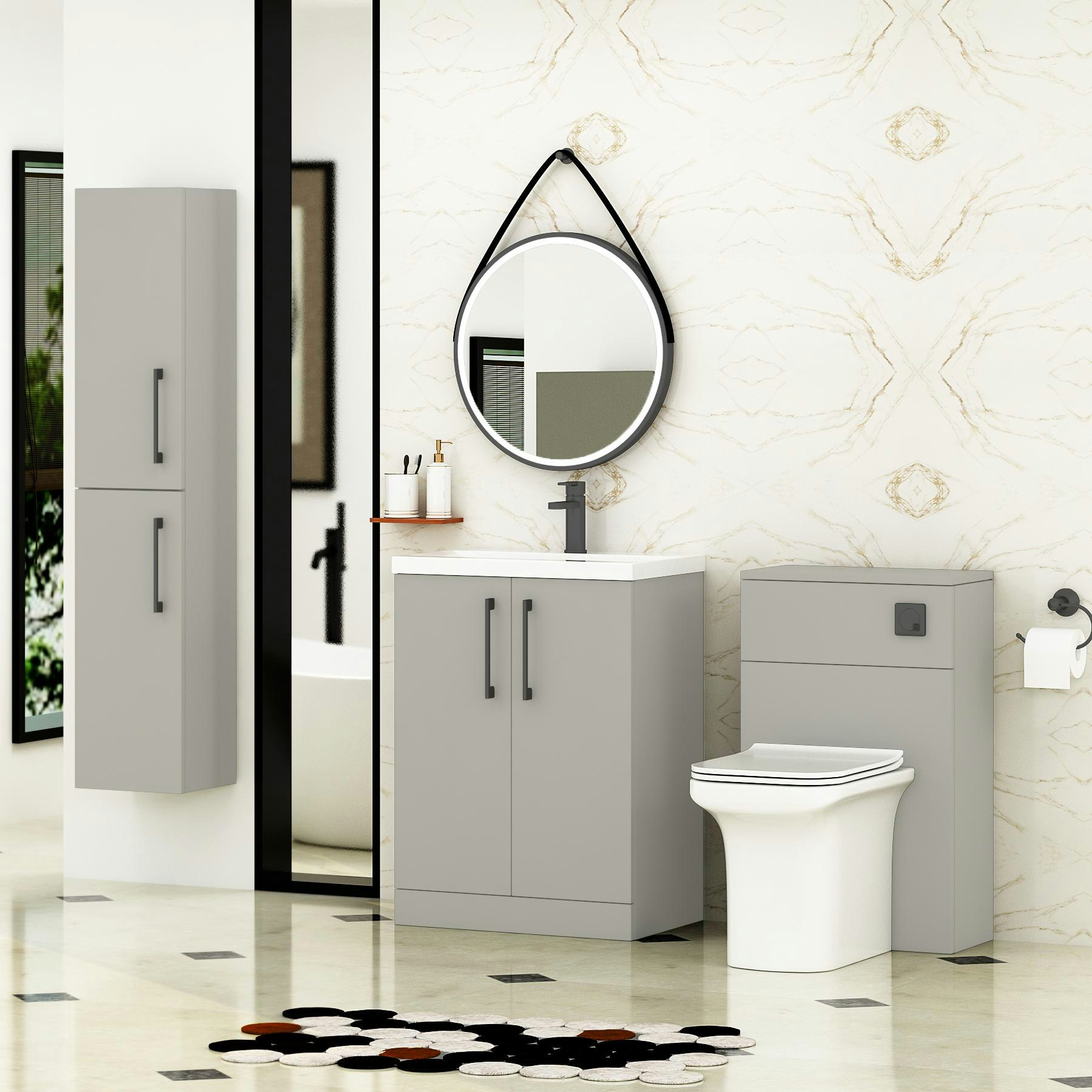 Modena Satin Grey 2 Door Floor Standing Vanity Unit with Mid-Edge Basin ...