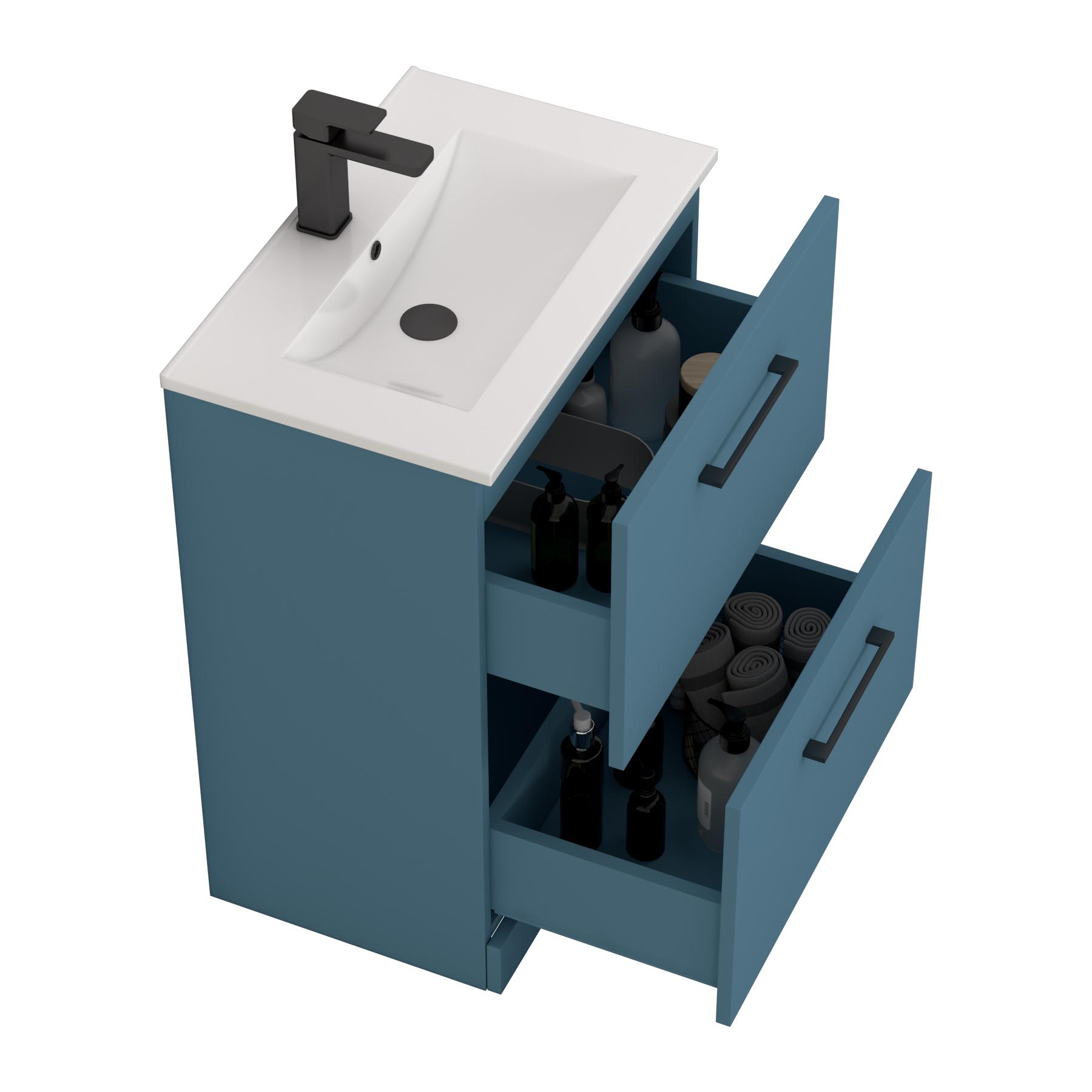Modena Satin Blue 2 Drawer Floor Standing Vanity Unit with Minimalist ...
