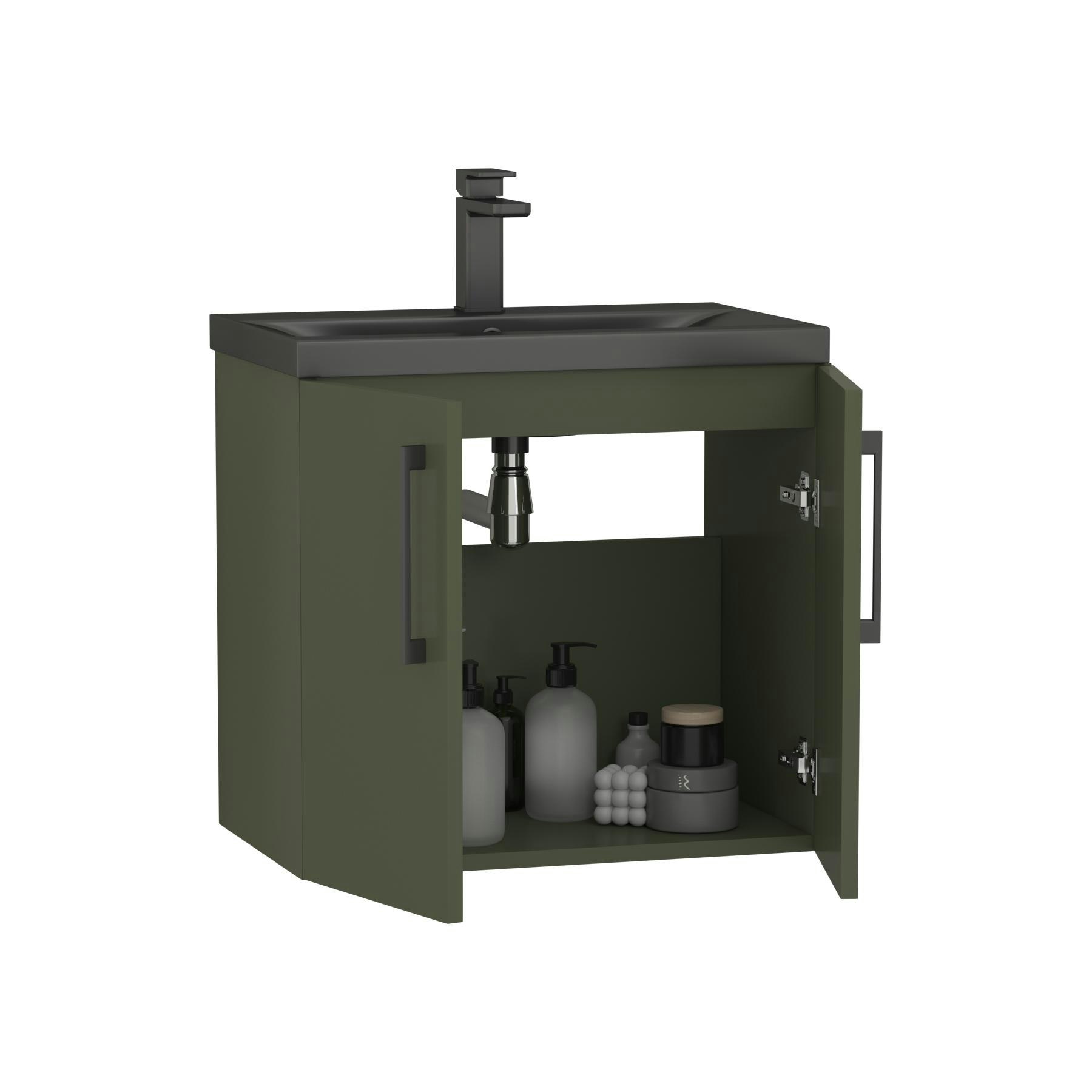 Modena Satin Green 2 Door Wall Hung Vanity Unit with Black Mid-Edge ...