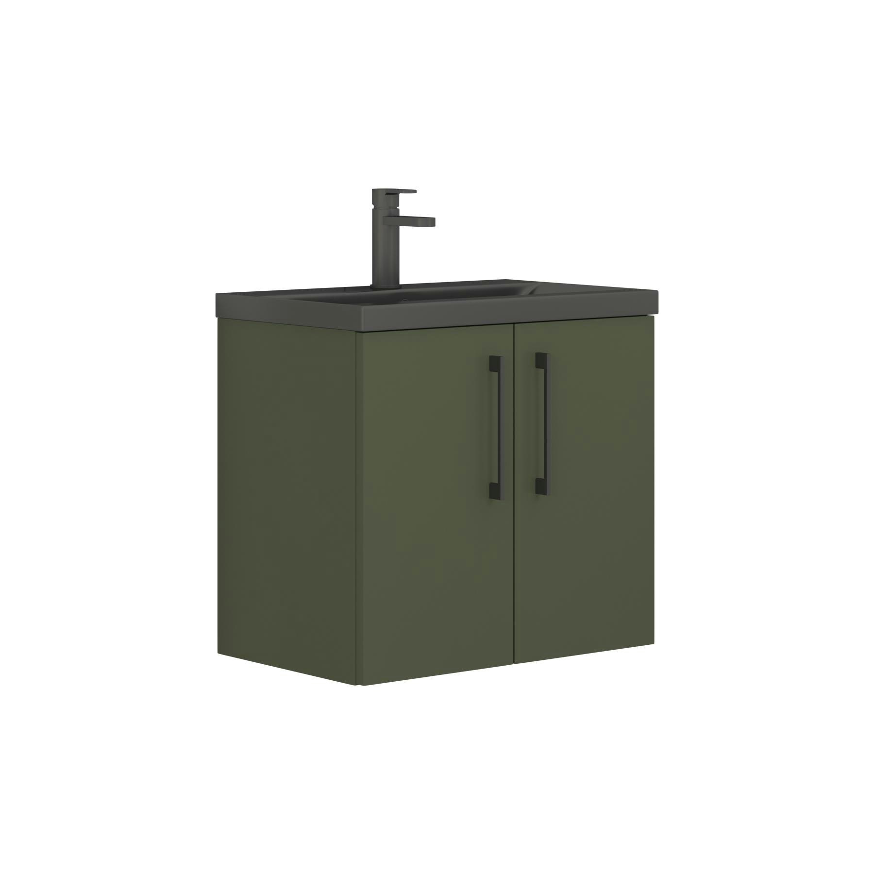 Modena Satin Green 2 Door Wall Hung Vanity Unit with Black Mid-Edge ...