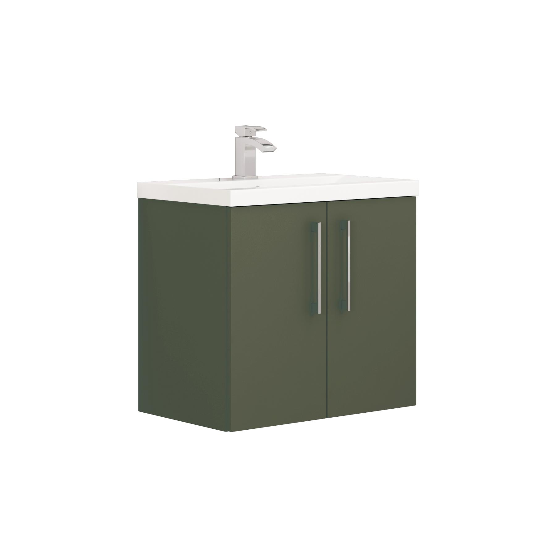 Modena Satin Green 2 Door Wall Mounted Vanity Unit with Mid-Edge Basin ...