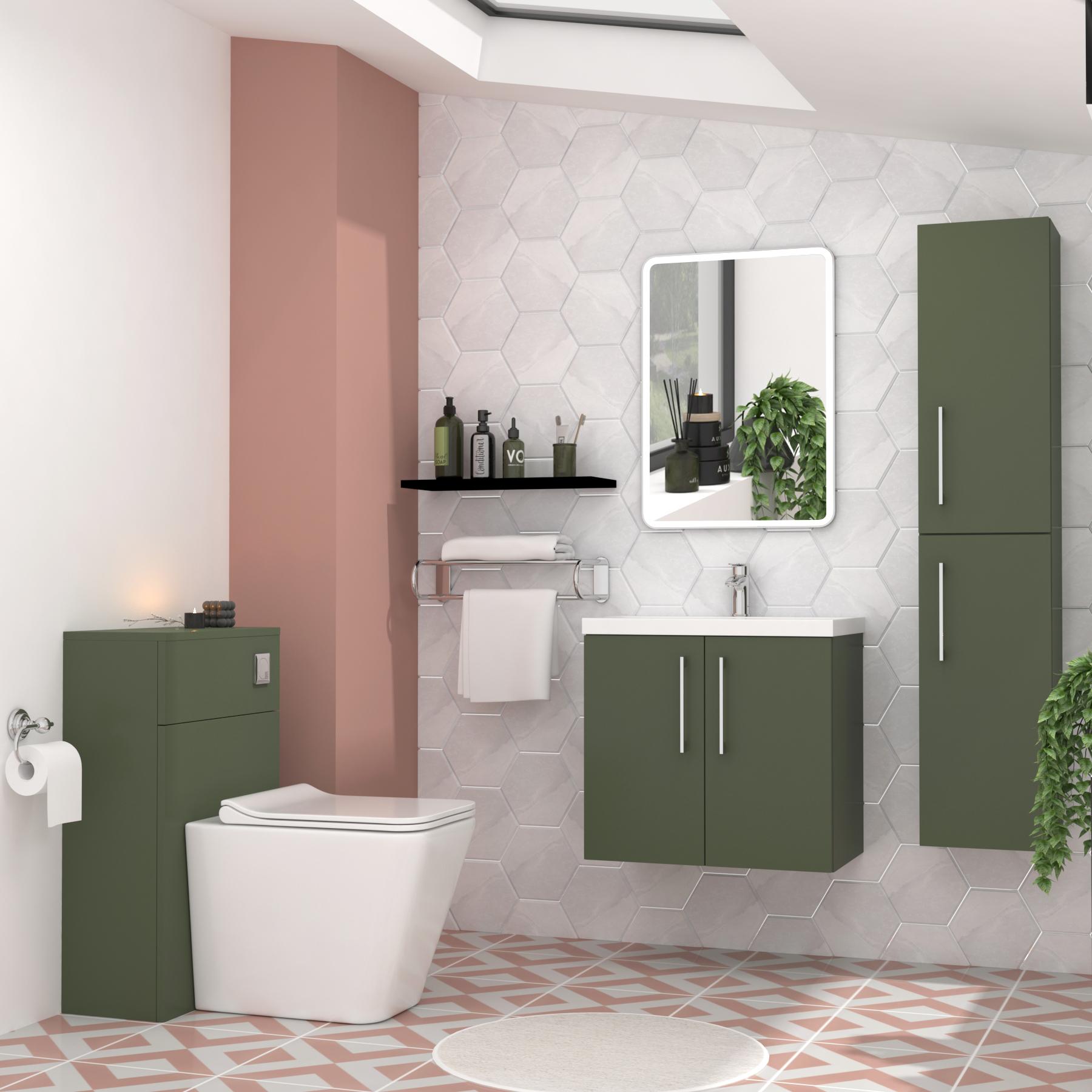 Modena Satin Green 2 Door Wall Mounted Vanity Unit with Minimalist ...