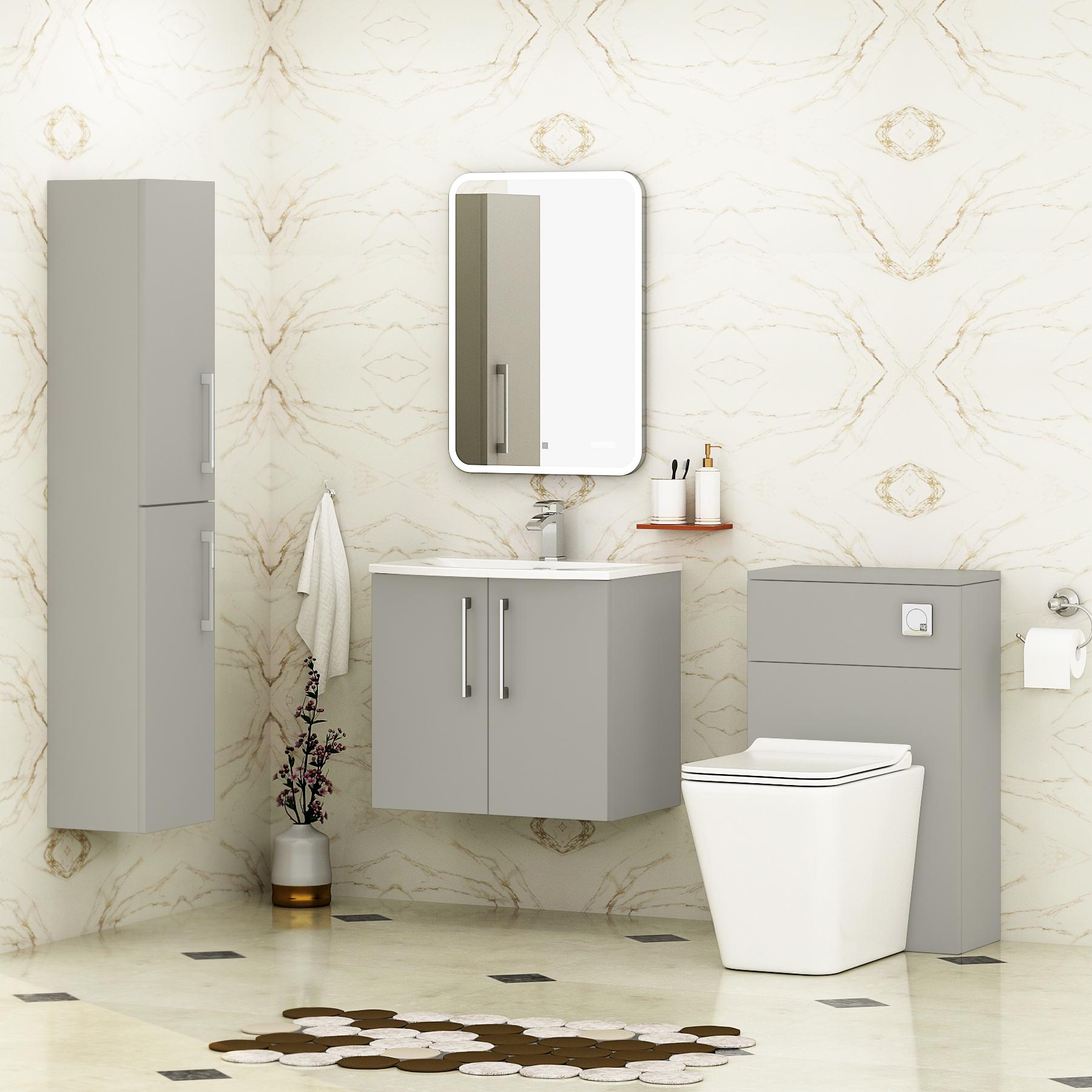 Modena Satin Grey 2 Door Wall Mounted Vanity Unit with Curved Basin ...