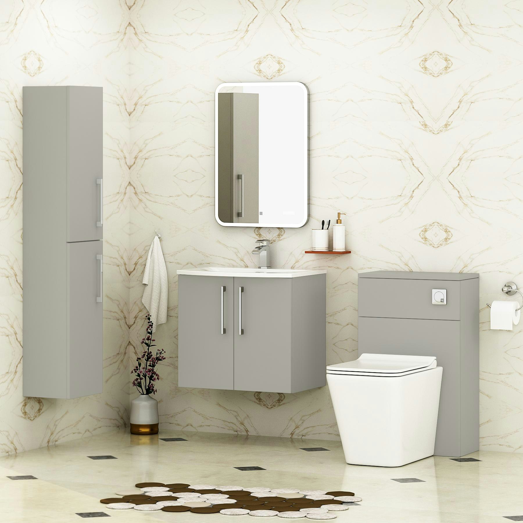 Modena Satin Grey 2 Door Wall Mounted Vanity Unit with Curved Basin ...