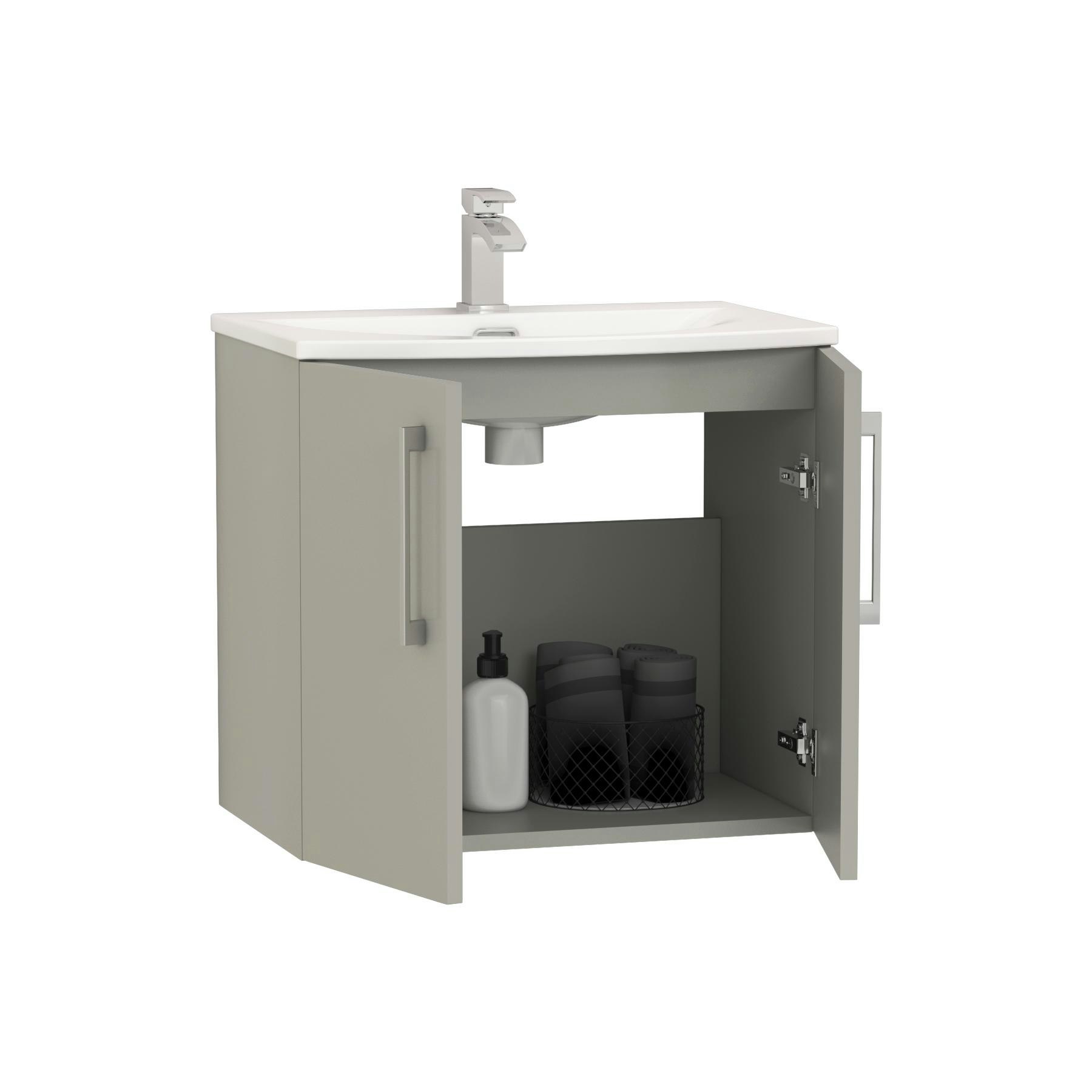 Modena Satin Grey 2 Door Wall Mounted Vanity Unit with Curved Basin ...