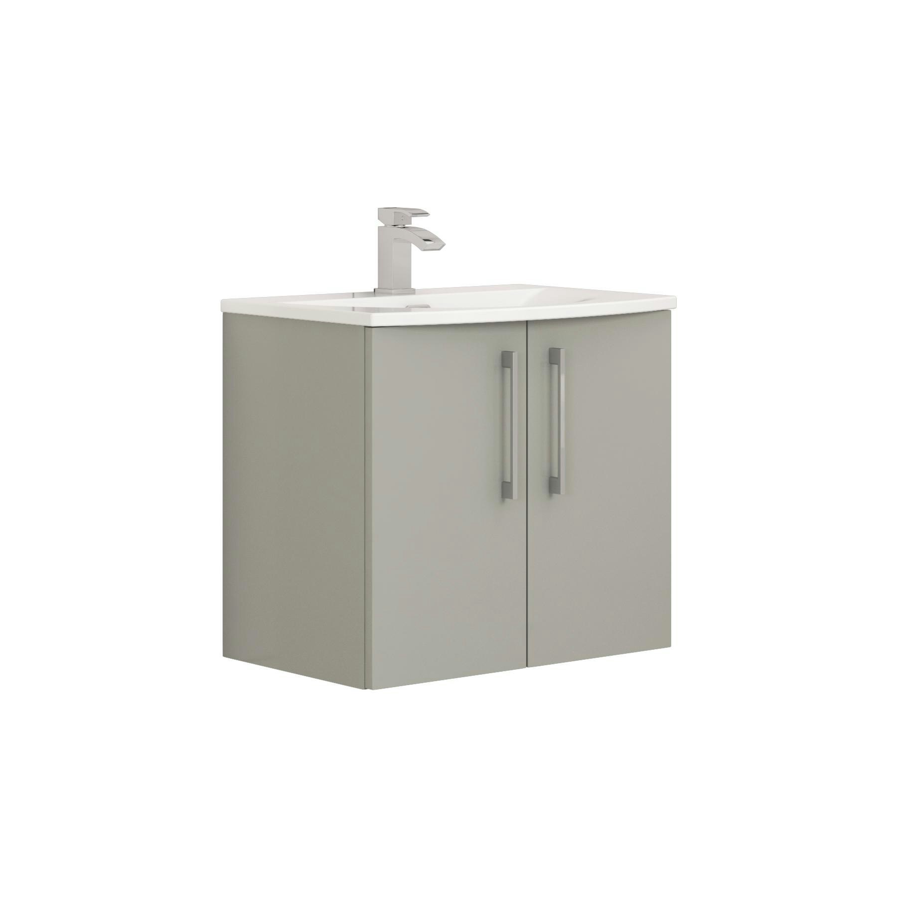 Modena Satin Grey 2 Door Wall Mounted Vanity Unit with Curved Basin ...