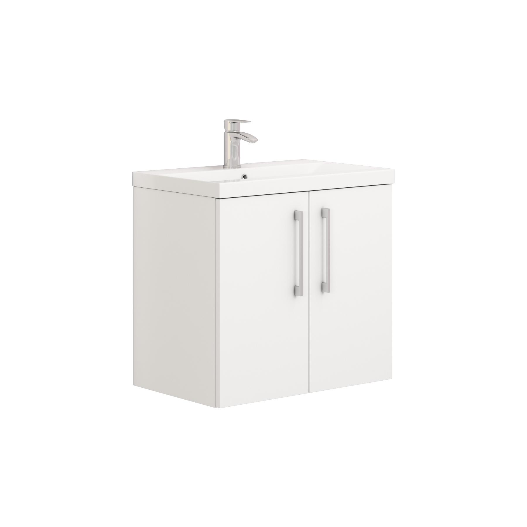 Modena Satin White 2 Door Wall Mounted Vanity Unit with Mid-Edge Basin ...