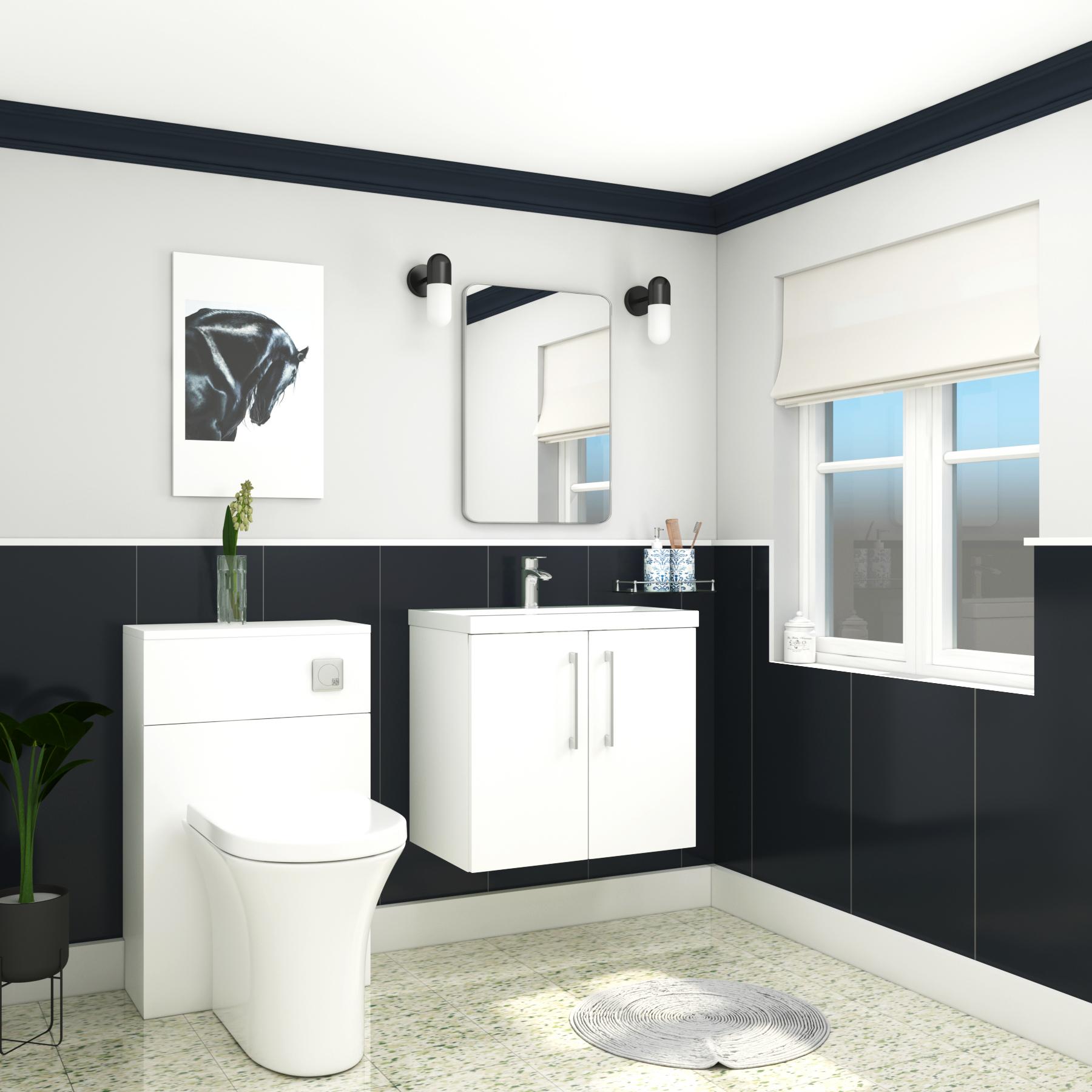 Modena Satin White 2 Door Wall Mounted Vanity Unit with Mid-Edge Basin ...