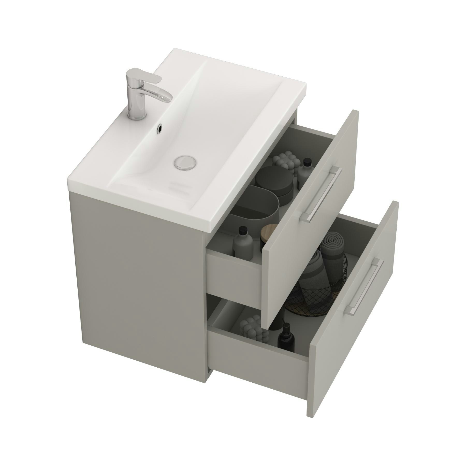 Modena Satin Grey 2 Drawer Wall Mounted Vanity Unit with Mid-Edge Basin ...