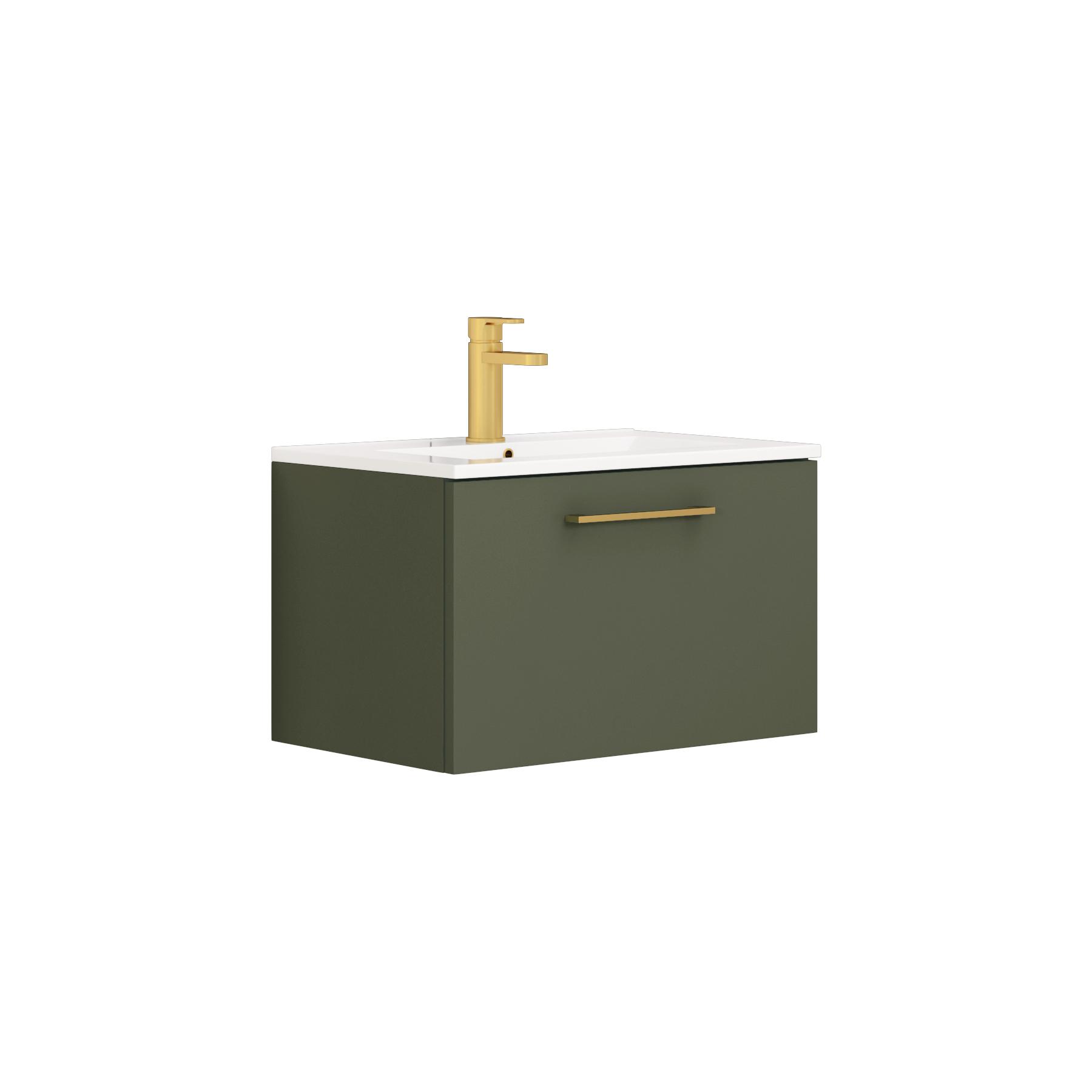 Modena Satin Green 1 Drawer Wall Mounted Vanity Unit with Minimalist ...