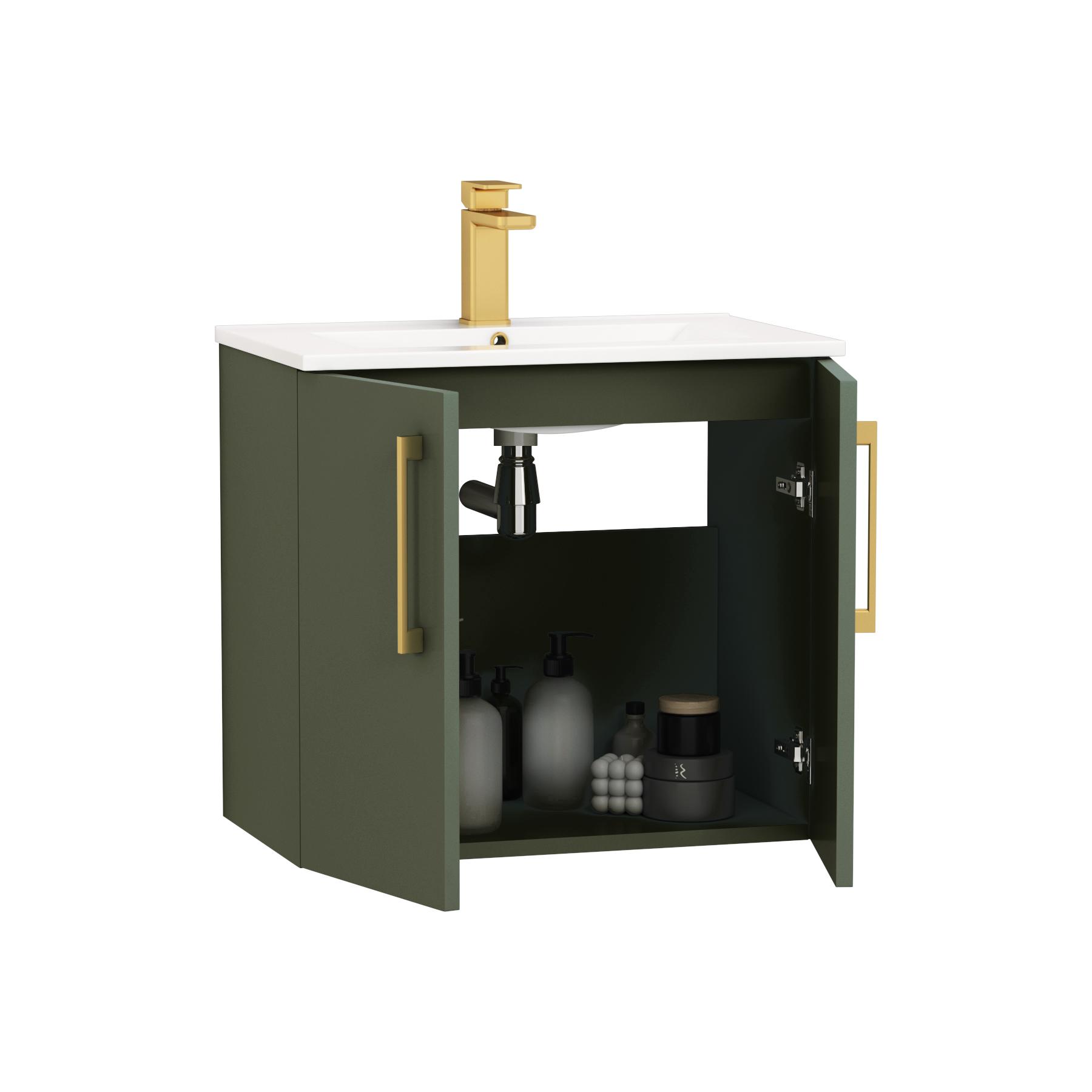 Modena Satin Green 2 Door Wall Mounted Vanity Unit with Minimalist ...