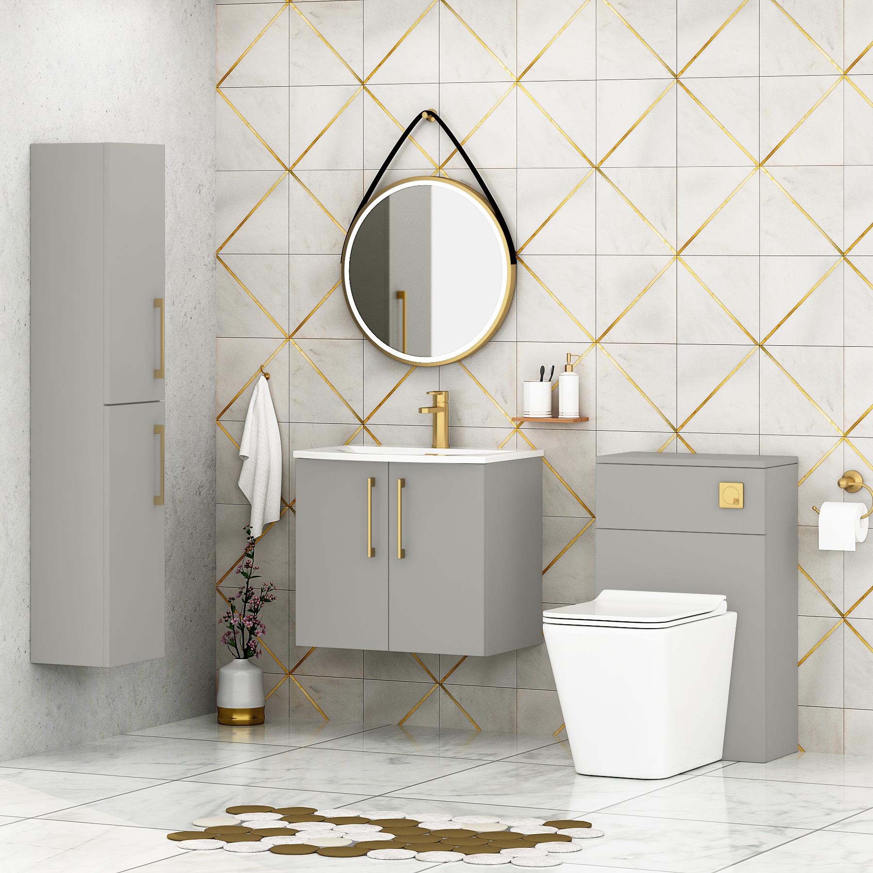 Modena Satin Grey 2 Door Wall Mounted Vanity Unit with Curved Basin ...