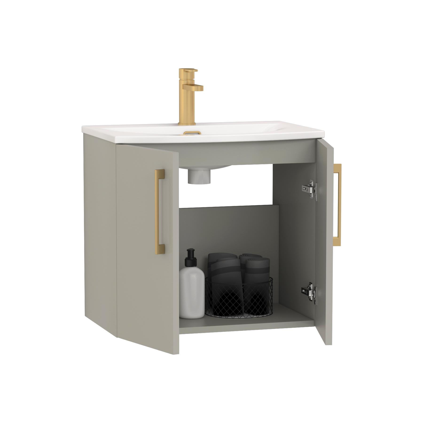 Modena Satin Grey 2 Door Wall Mounted Vanity Unit with Curved Basin ...