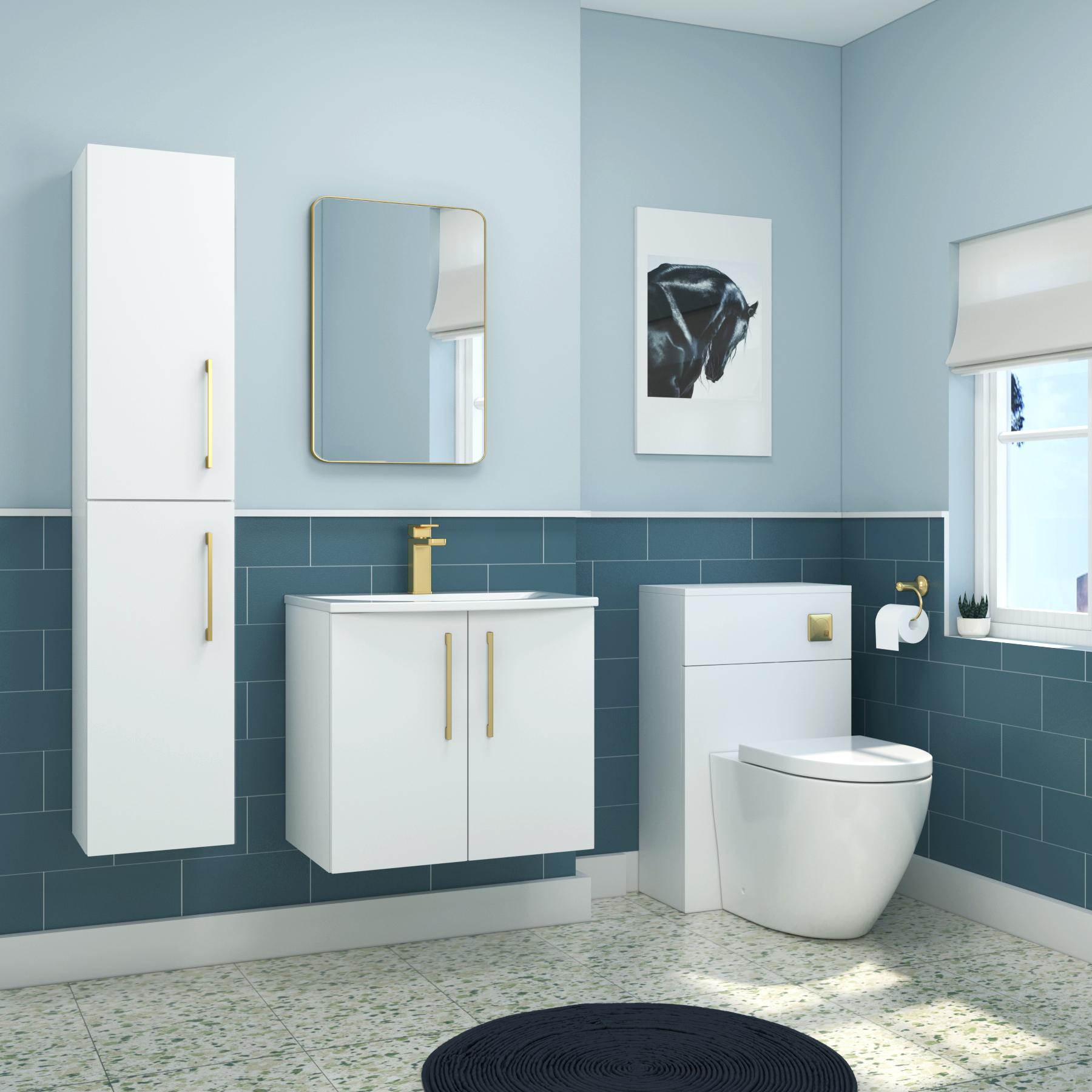 Modena Satin White 2 Door Wall Mounted Vanity Unit with Curved Basin ...