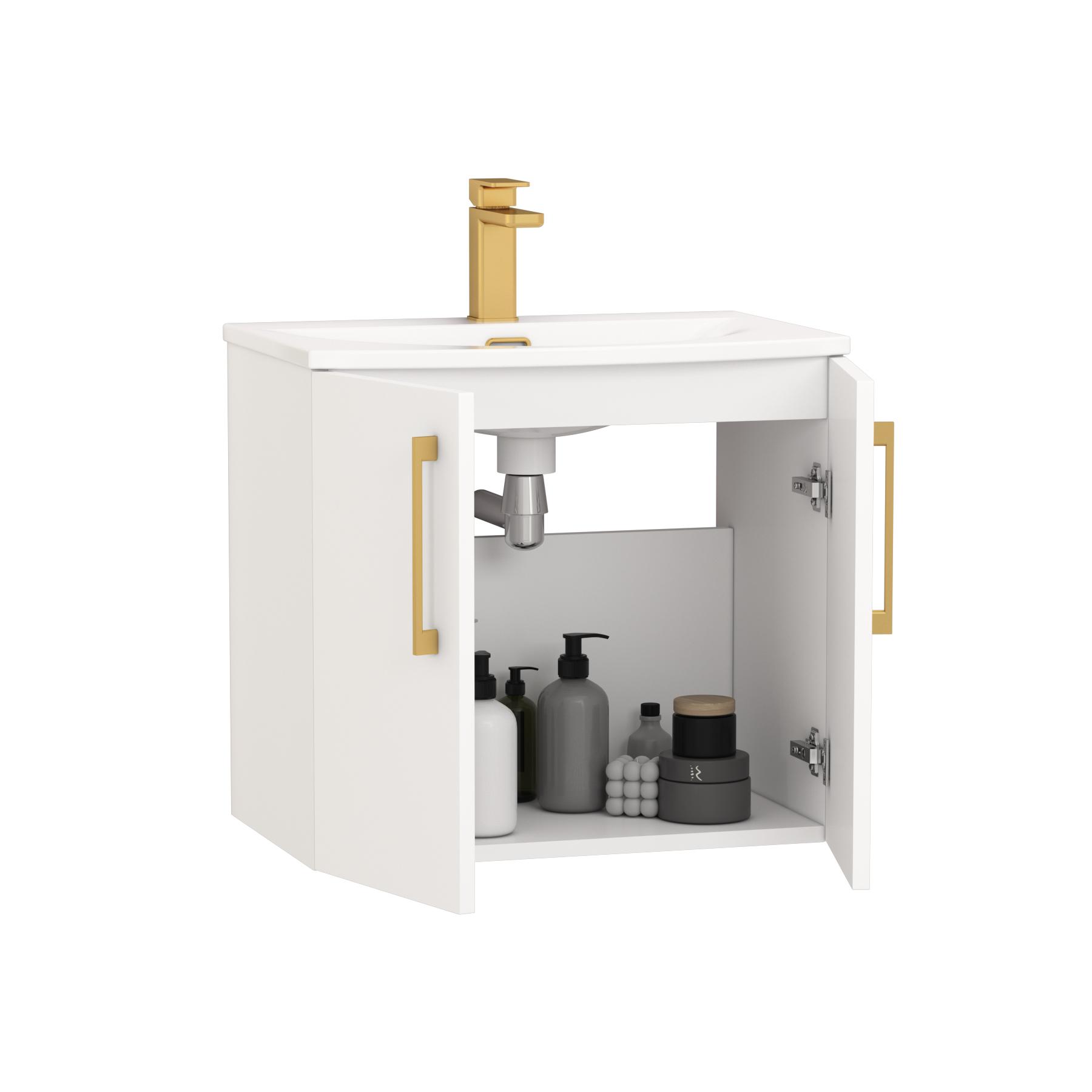 Modena Satin White 2 Door Wall Mounted Vanity Unit with Curved Basin ...