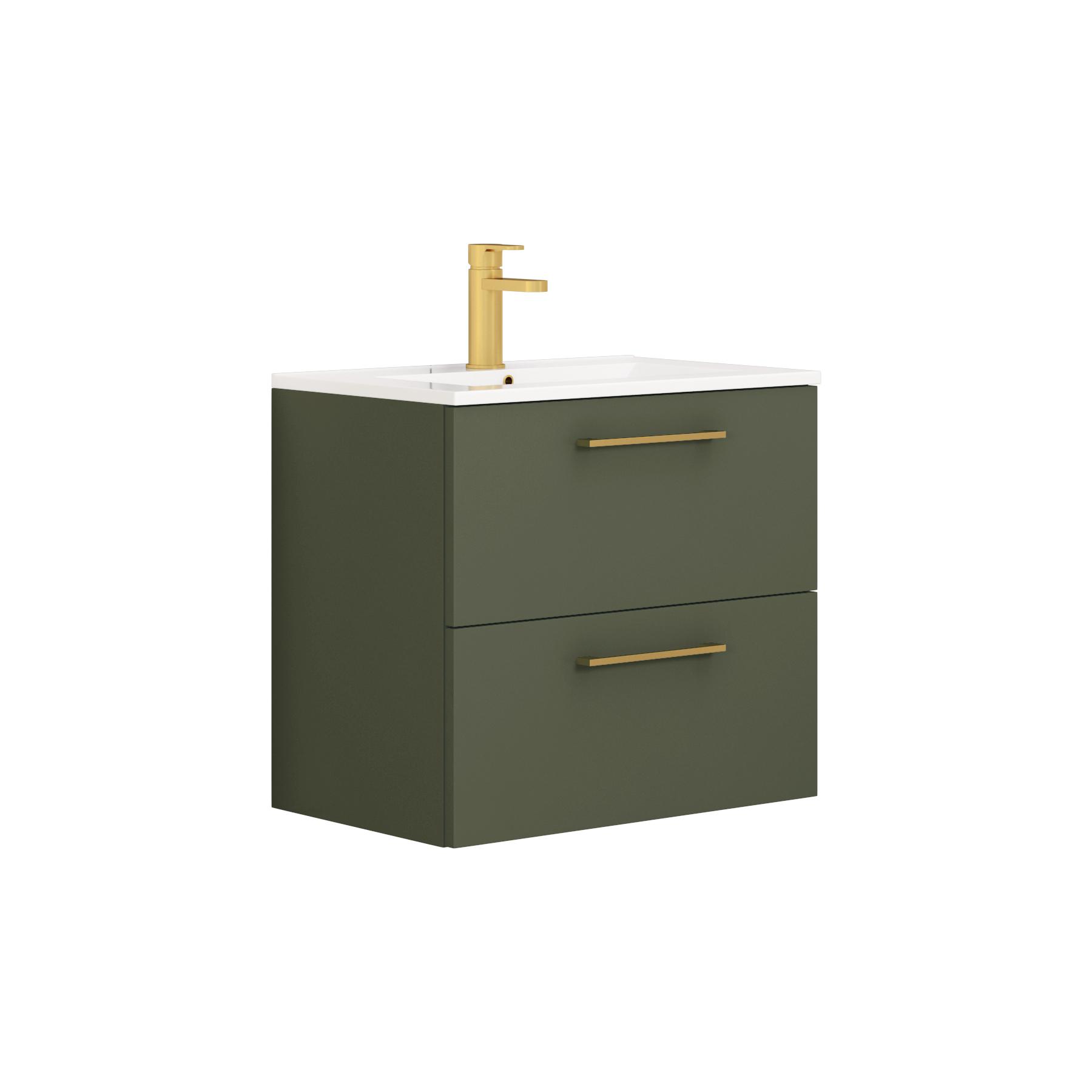 Modena Satin Green 2 Drawer Wall Mounted Vanity Unit with Minimalist ...