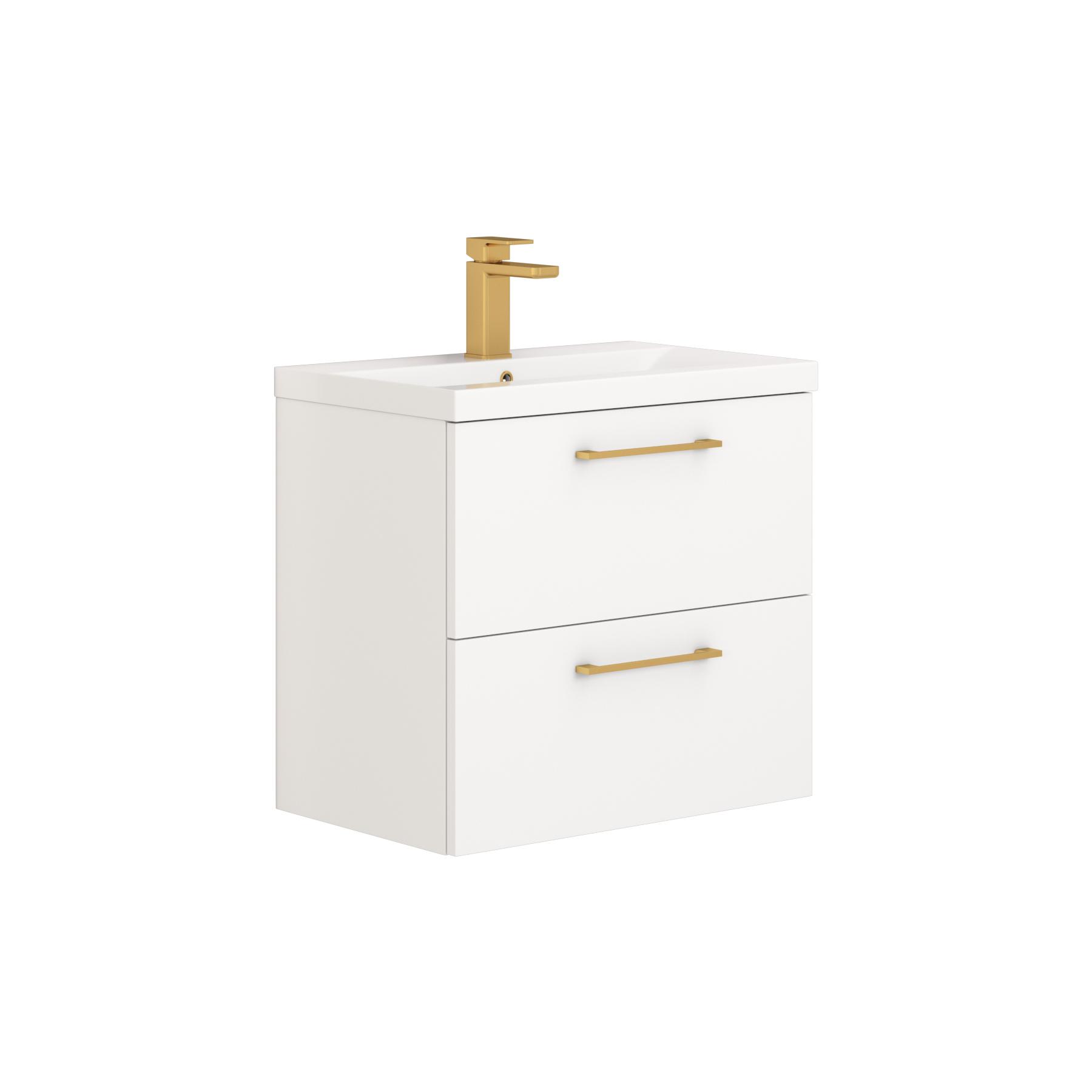Modena Satin White 2 Drawer Wall Mounted Vanity Unit with Mid-Edge ...