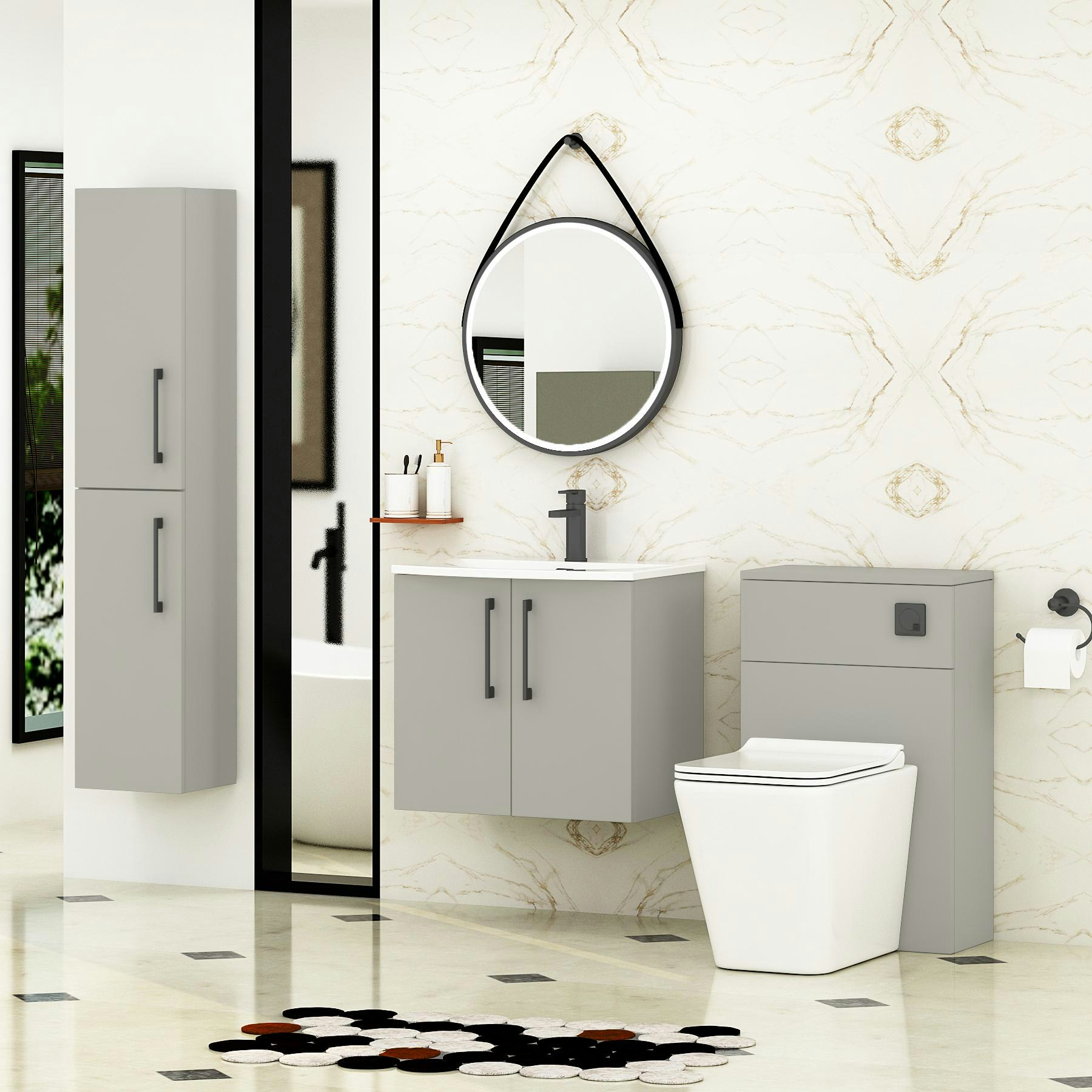 Modena Satin Grey 2 Door Wall Mounted Vanity Unit with Curved Basin ...