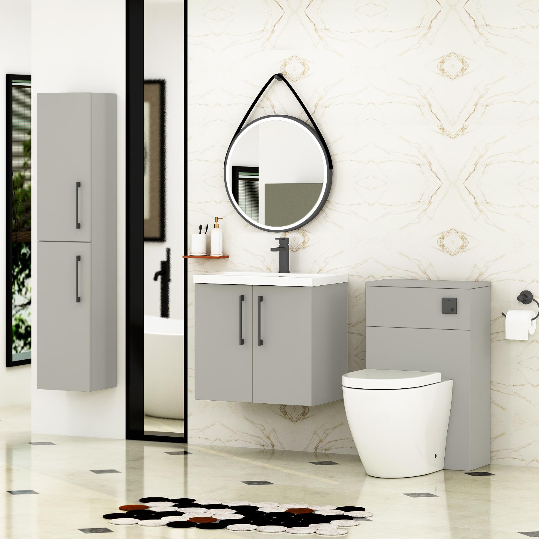 Modena Satin Grey 2 Door Wall Mounted Vanity Unit with Mid-Edge Basin ...