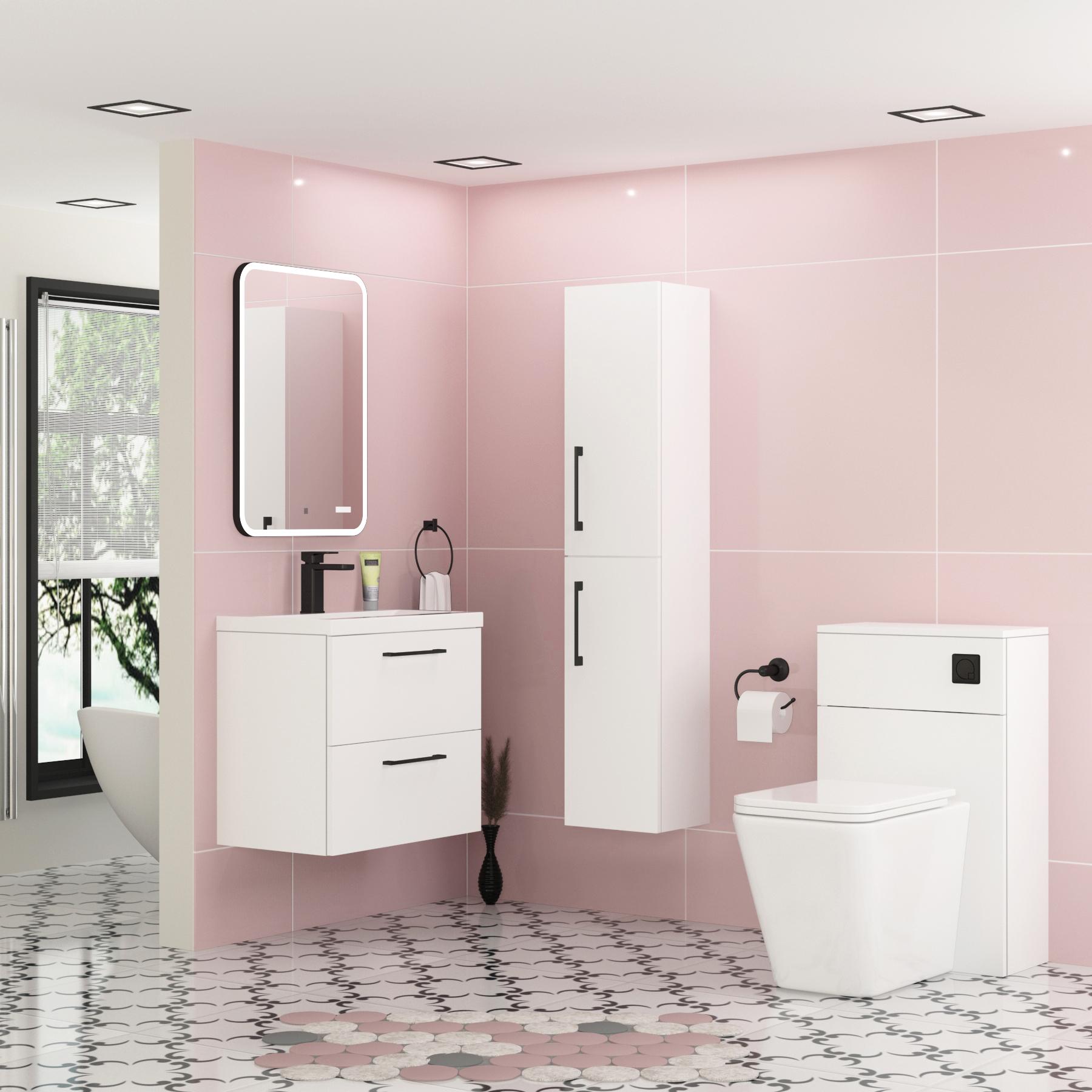 Modena Satin White 2 Drawer Wall Mounted Vanity Unit with Mid-Edge ...