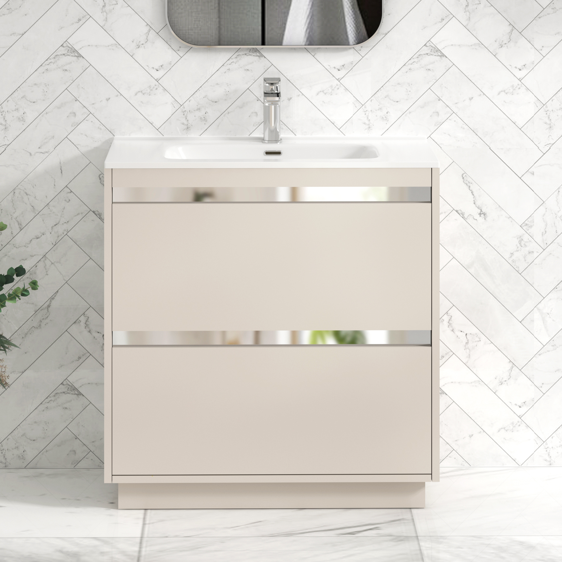 Orion 800mm Warm Taupe 2 Drawer Floor Standing Vanity Unit with Ceramic ...
