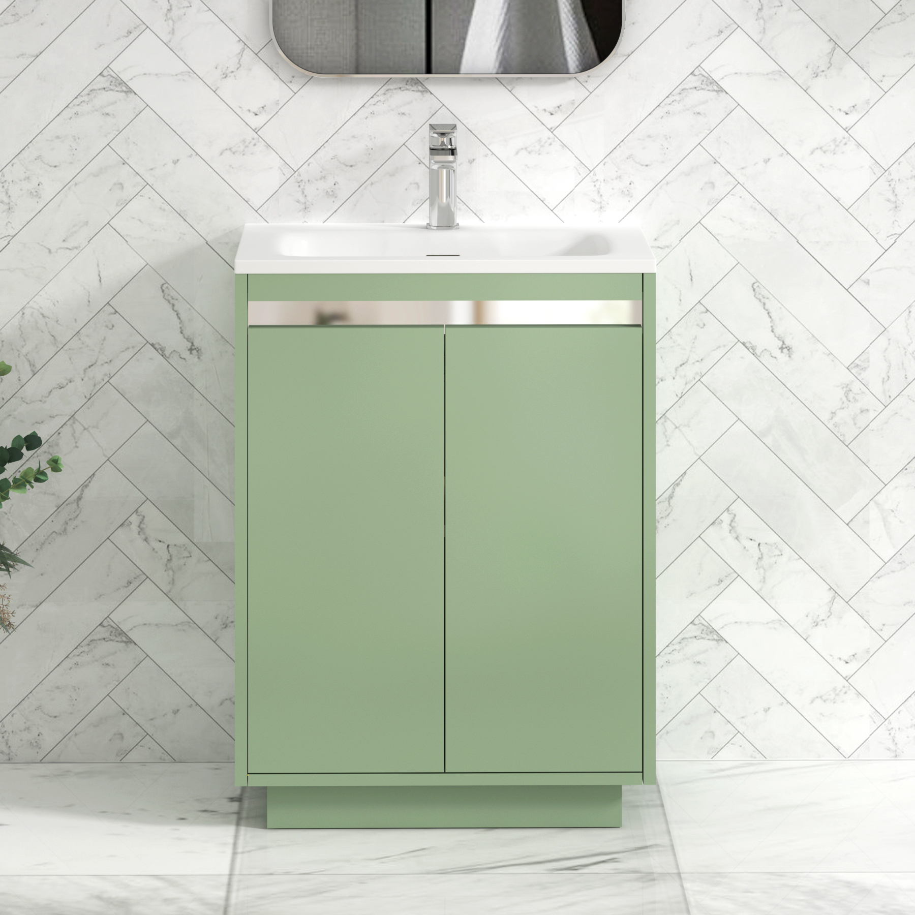 Orion 600mm Mint Sage 2 Door Floor Standing Vanity Unit with Undrilled ...