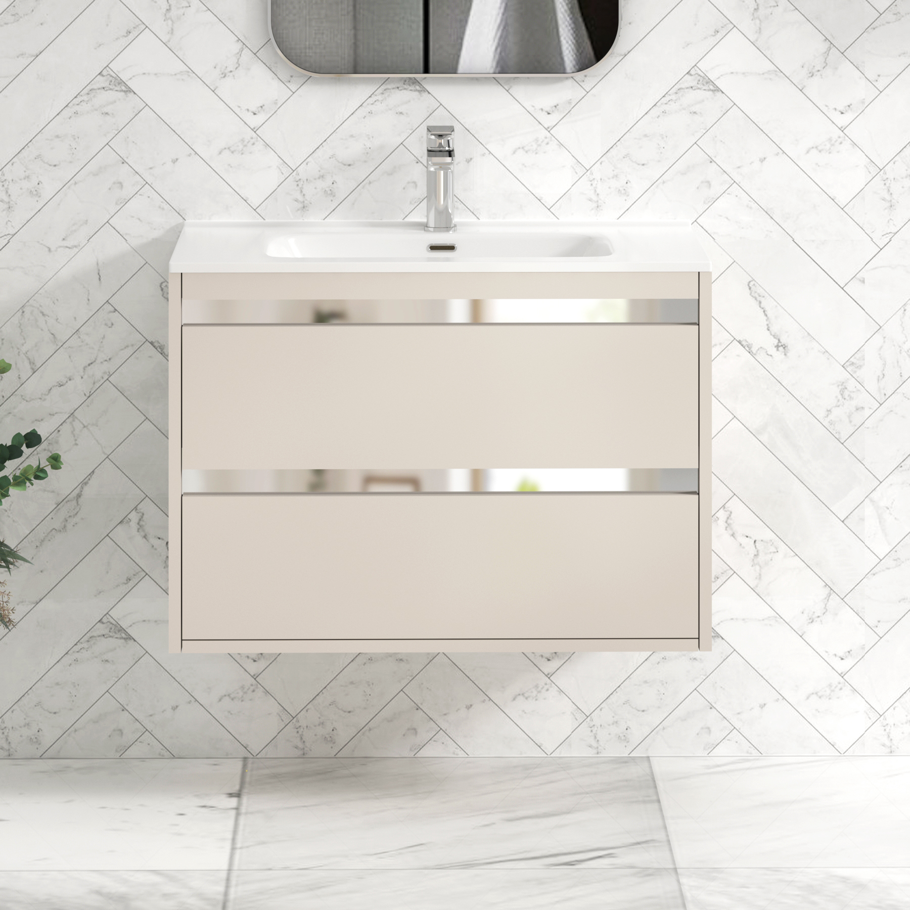 Orion 800mm Warm Taupe 2 Drawer Wall Hung Vanity Unit with Ceramic ...